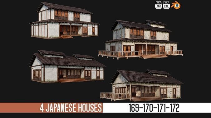 3D model 4 Old Japanese Building Packs 4K Textures GameReady 169 to 172 ...
