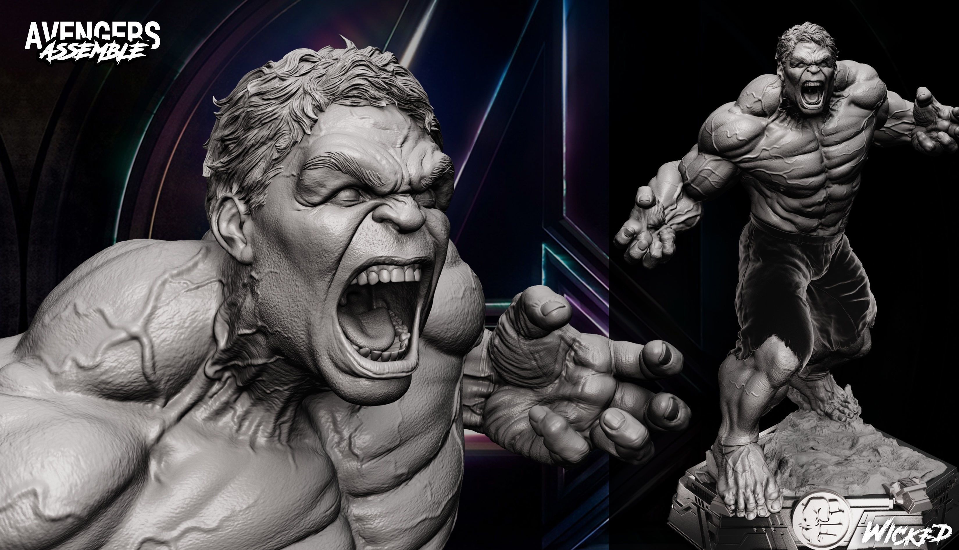 Wicked Marvel Hulk Avengers Diorama Sculpture 3D model 3D printable ...