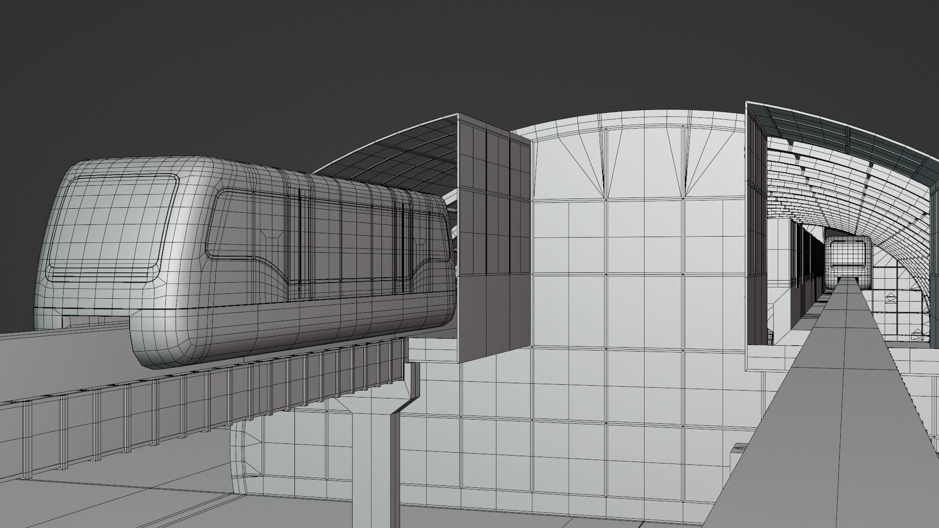 Monorail station with trains 3D model | CGTrader