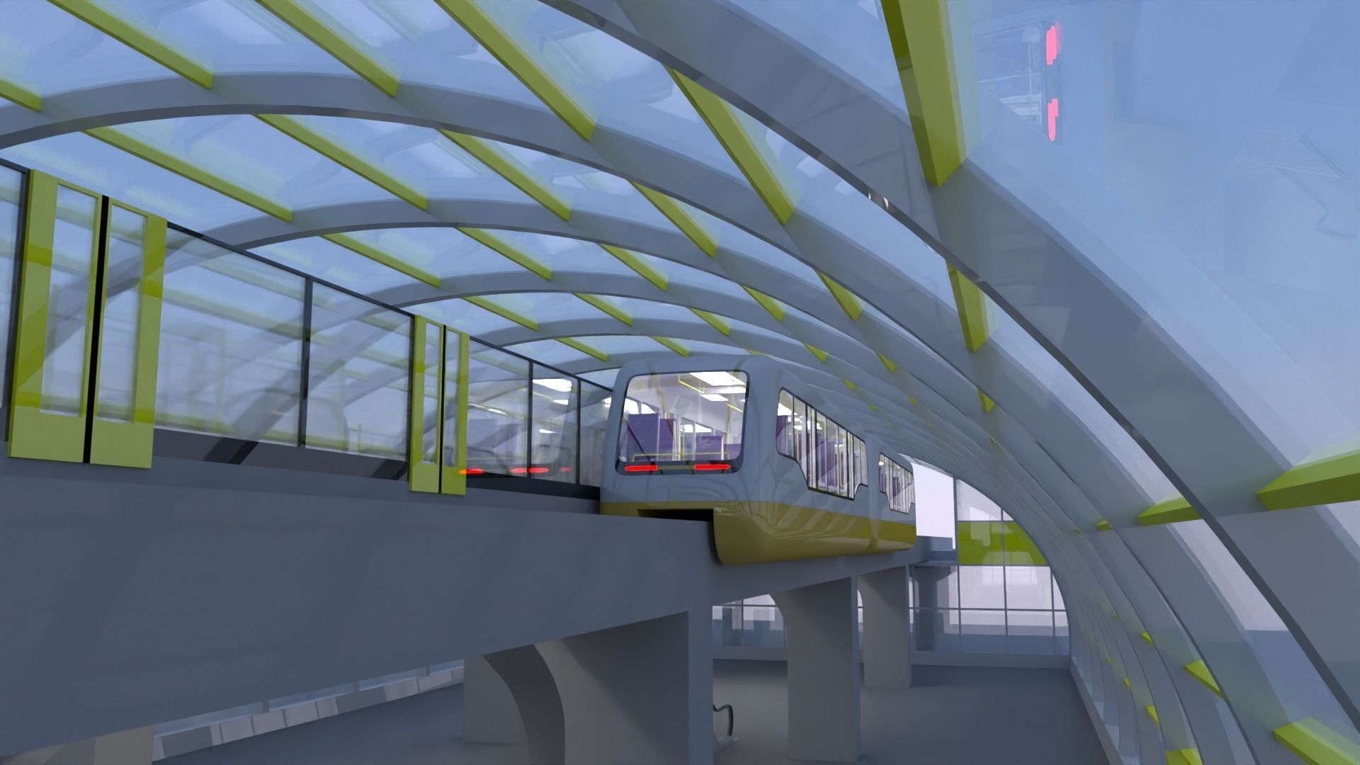Monorail station with trains 3D model | CGTrader