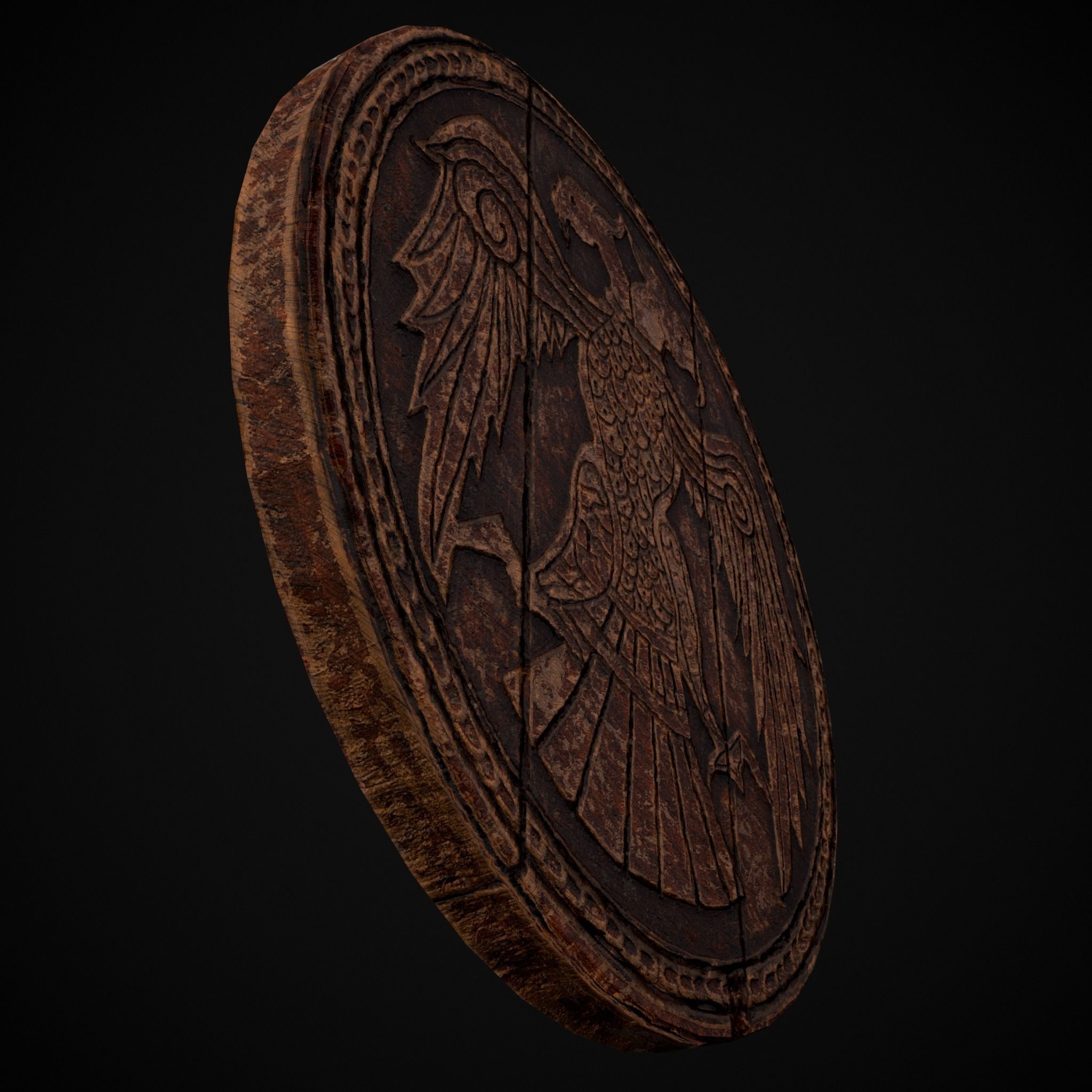 3D model Carved Round Wooden Phoenix Shield VR / AR / low-poly | CGTrader