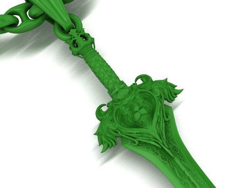 pendant sword with lion head and chain link 3D model 3D printable ...
