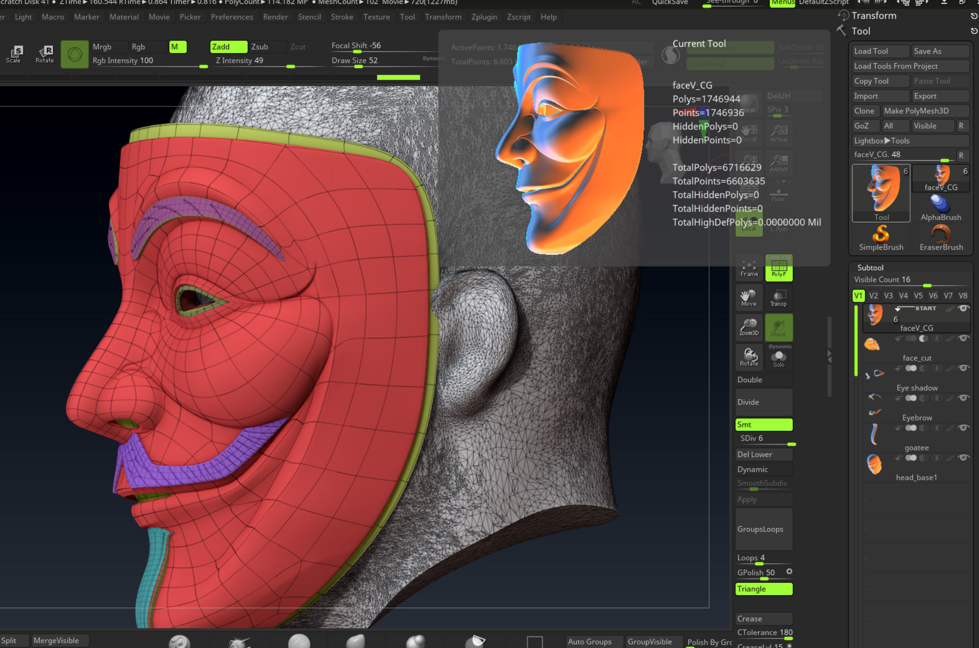 V for vendetta mask zbrush high model 3D model | CGTrader