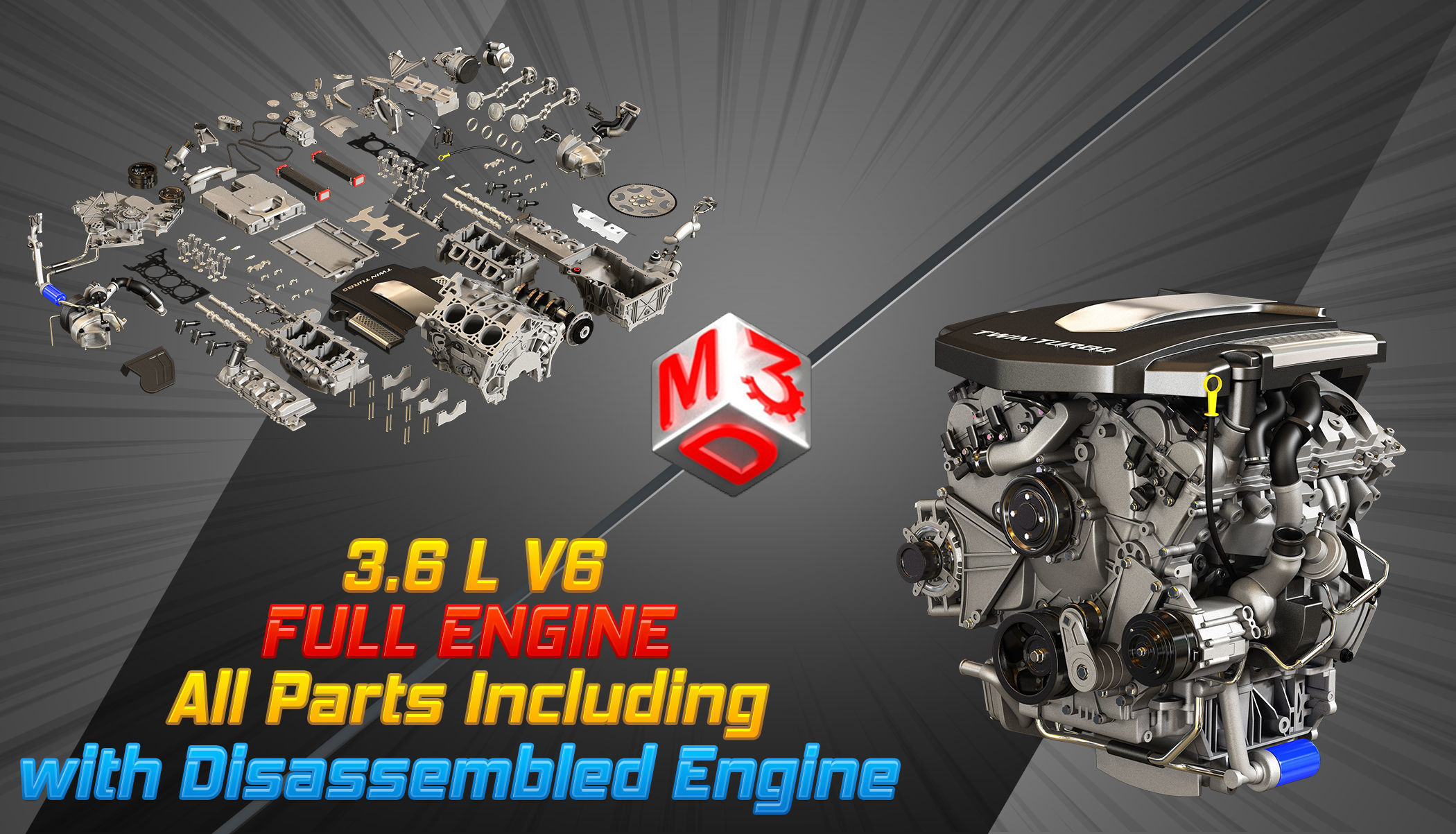 XTS - V6 Twin Turbo Full Engine with Disassembled Full Parts 3D Model Collection | CGTrader