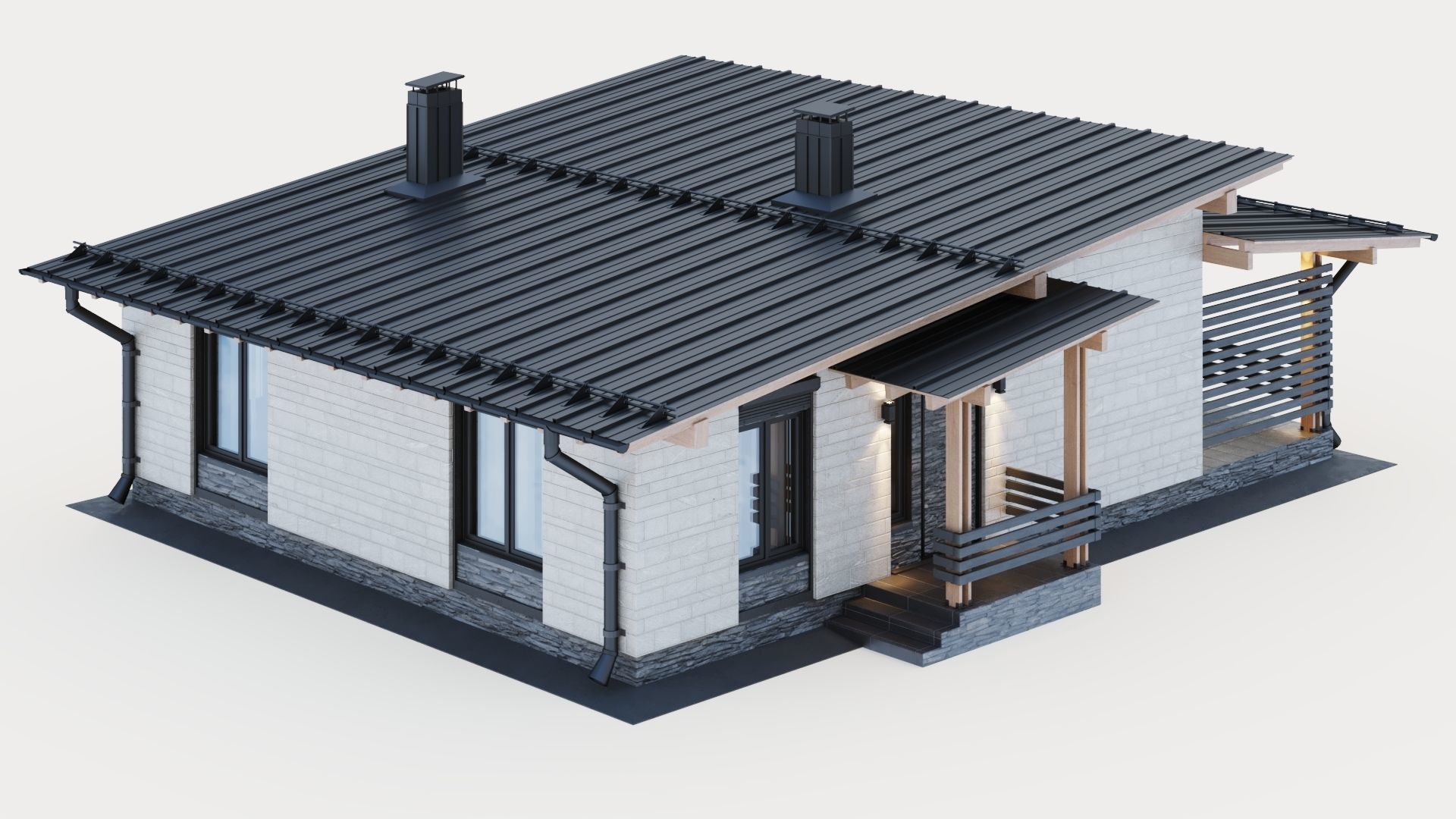 One-story cottage with a large terrace 3D model | CGTrader