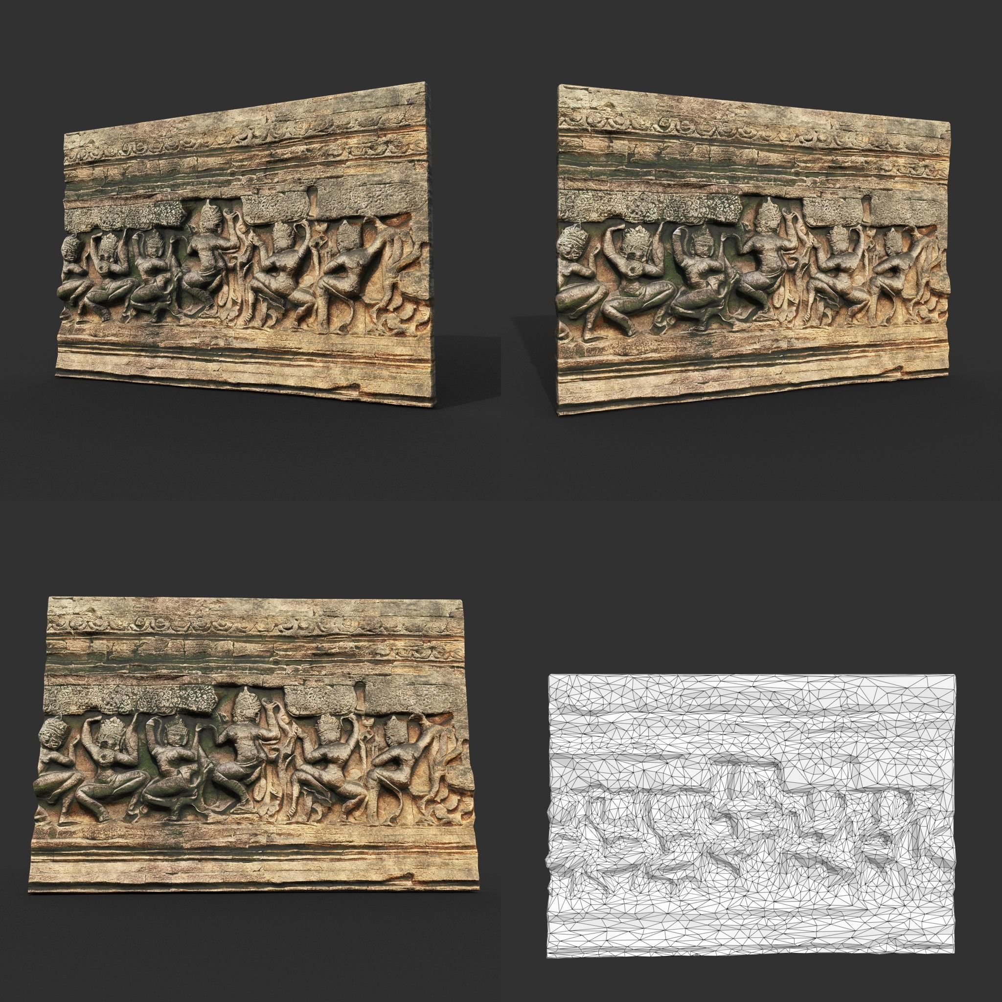 3D model Ancient Khmer Temple Wall modular Ultra HD 16K Texture ...