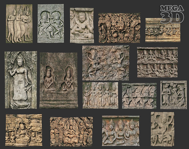 3D model Ancient Khmer Temple Wall modular Ultra HD 16K Texture ...