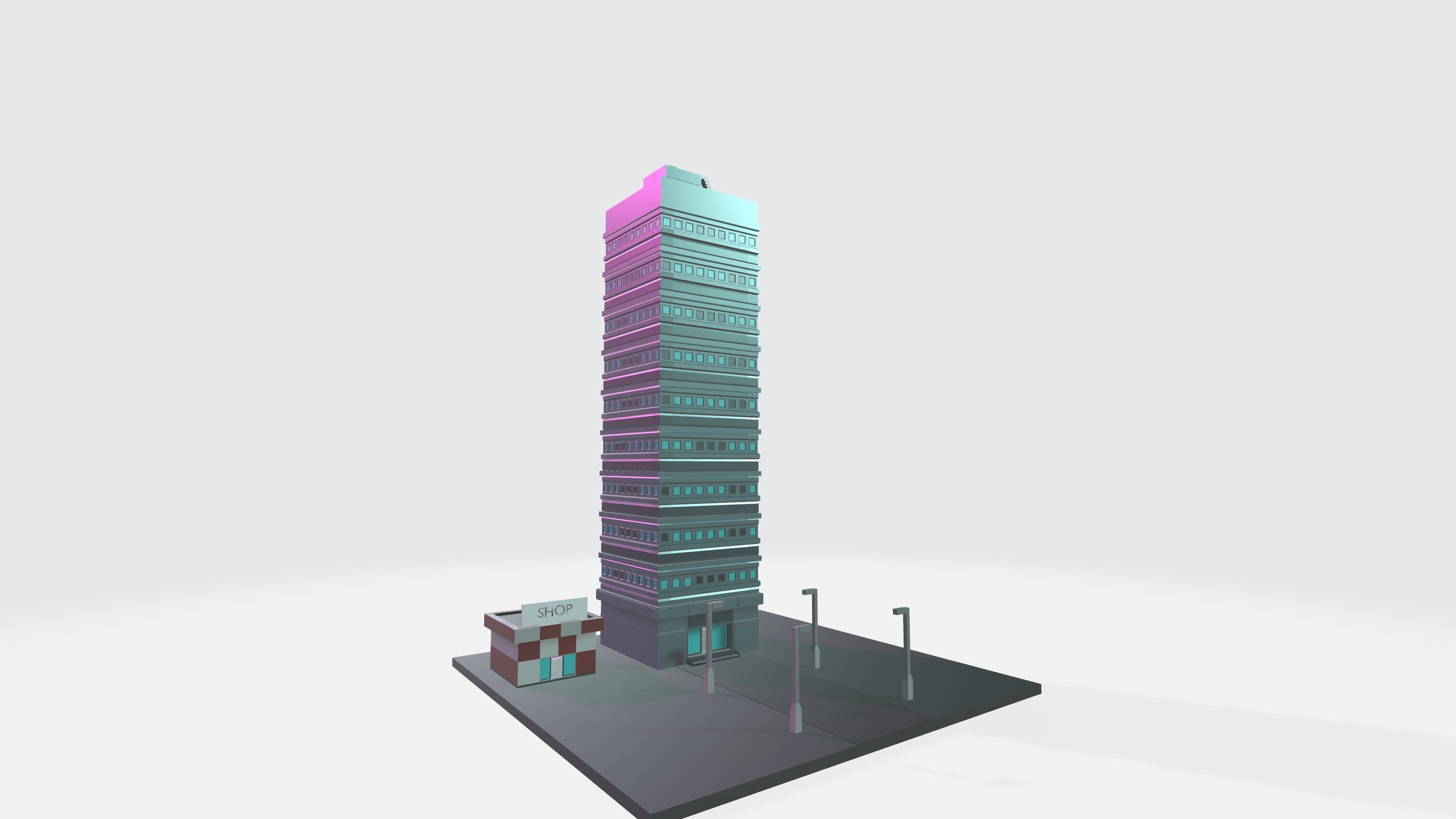 City center single building and shop at night free VR / AR / low-poly ...