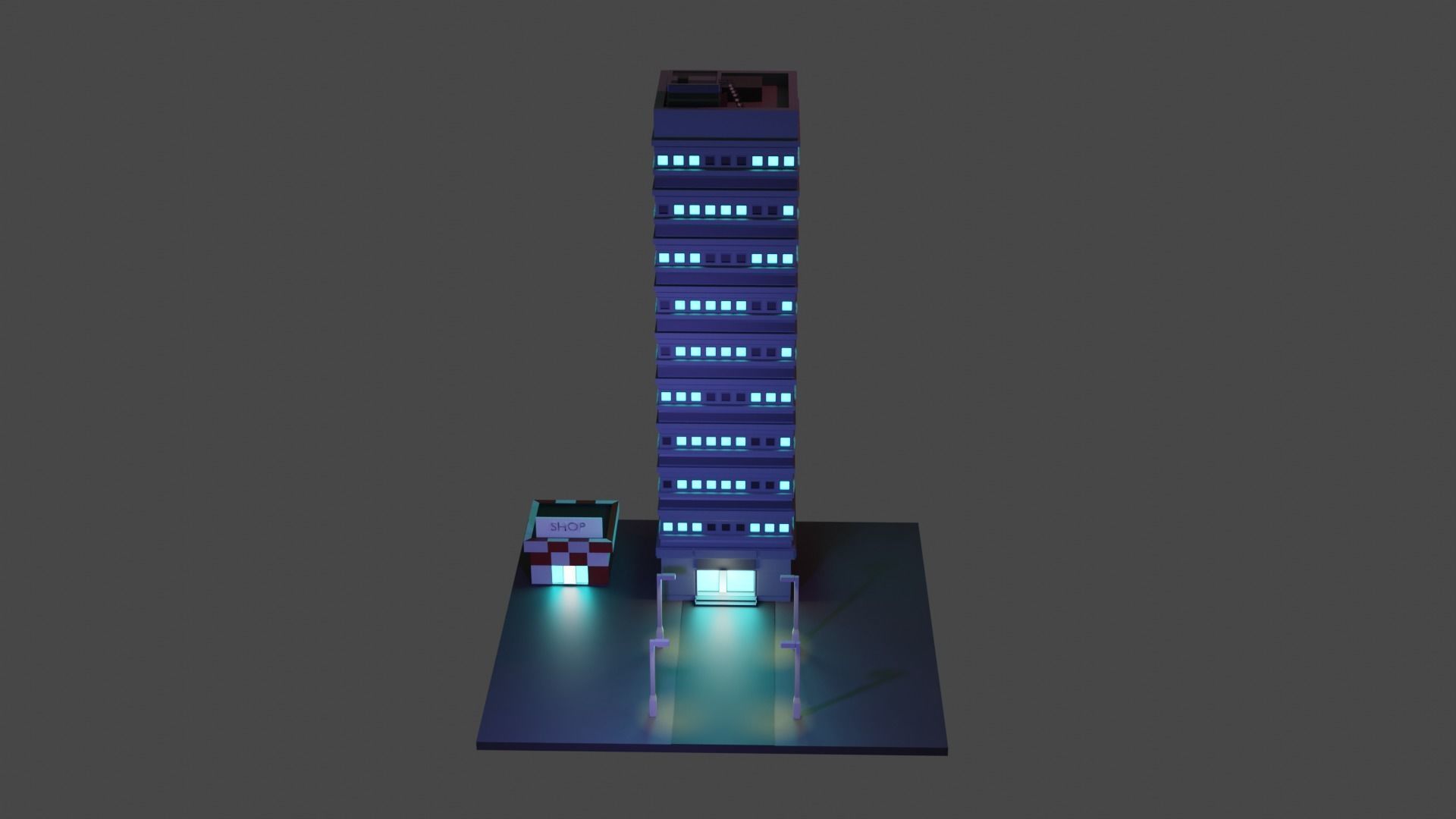 City center single building and shop at night free VR / AR / low-poly ...