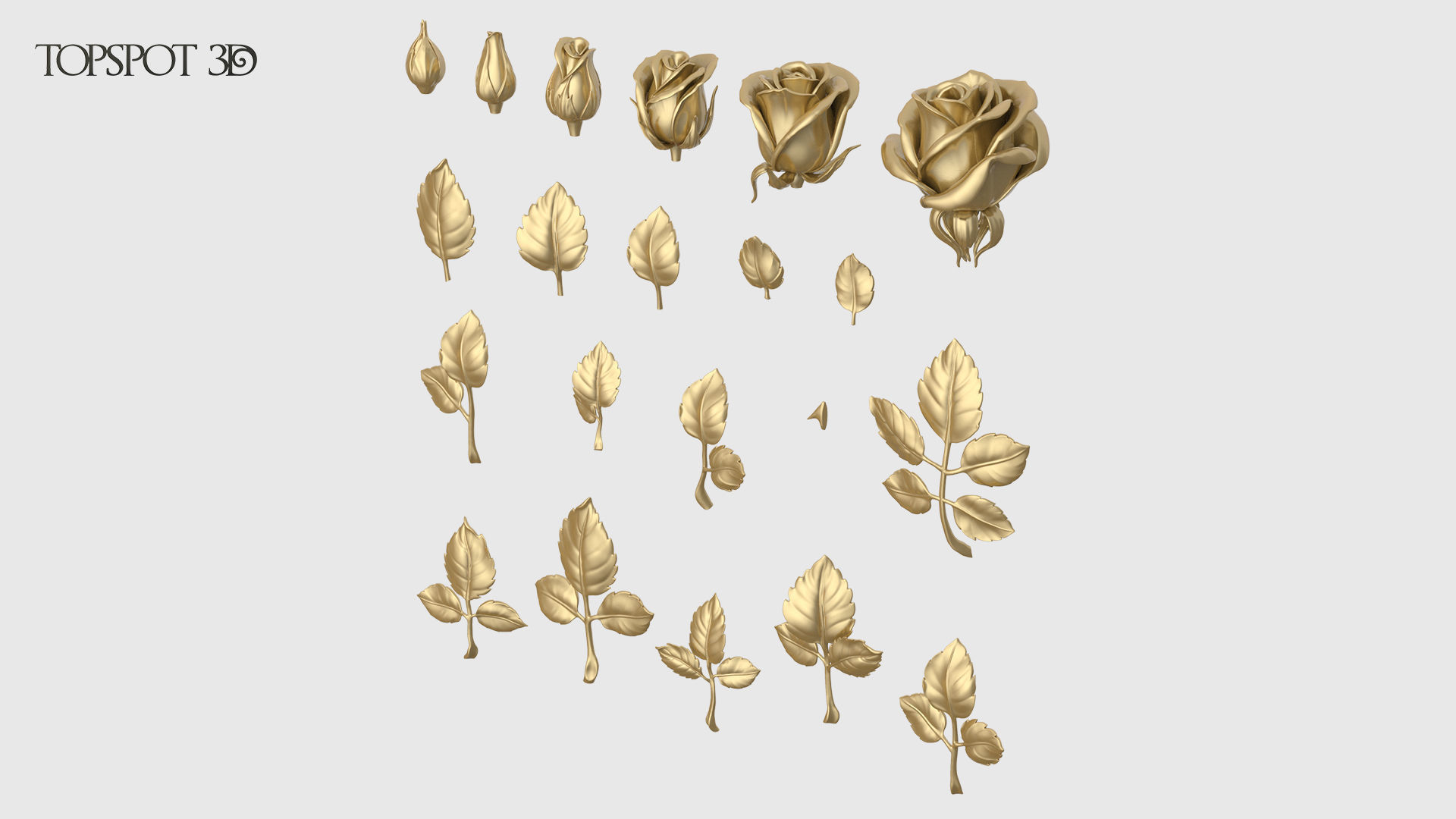 Rose Buds And Leaves Set 3D model 3D printable | CGTrader