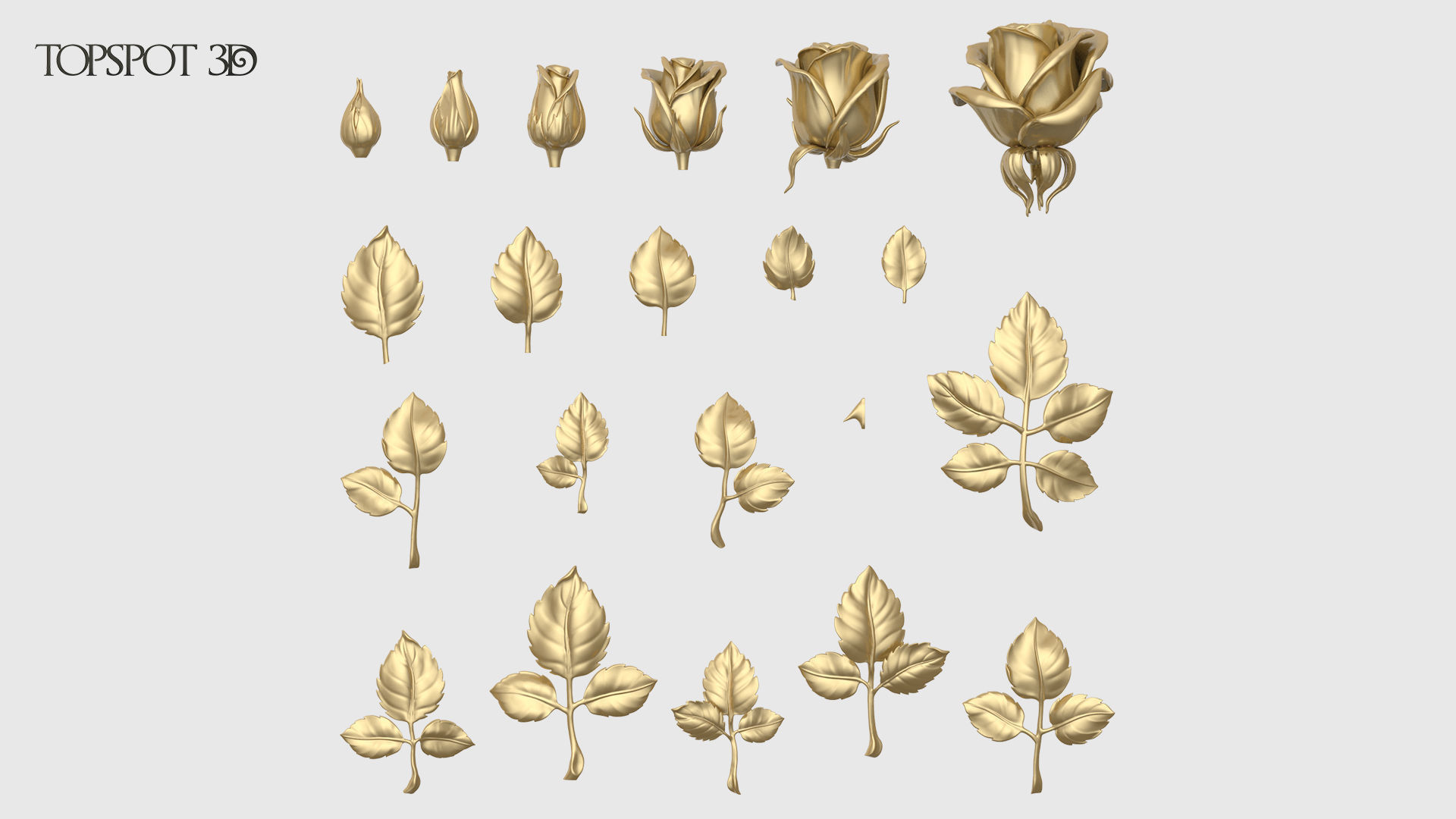 Rose Buds And Leaves Set 3D model 3D printable | CGTrader