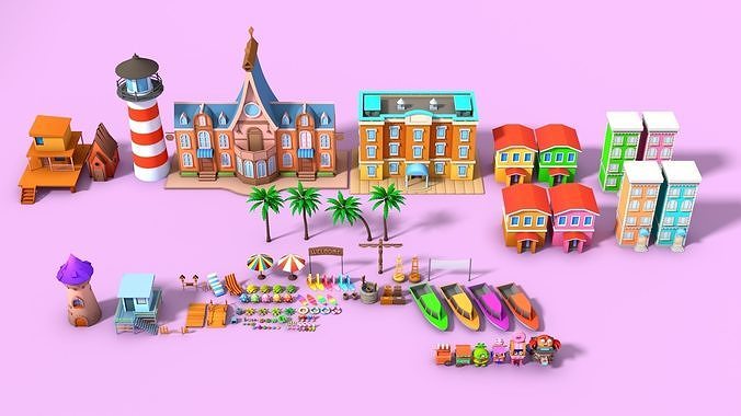 3D model Hyper Casual Game Beach Environment Assets VR / AR / low-poly ...