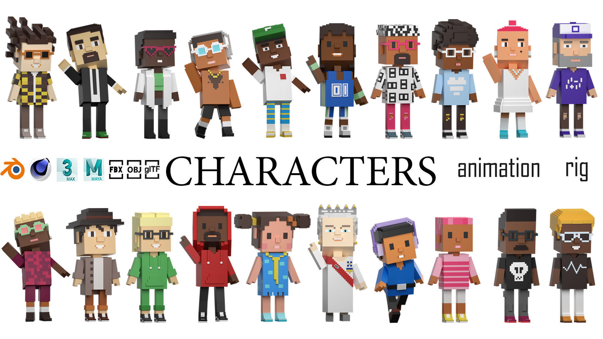 3D model Low poly characters 4 in voxel style VR / AR / low-poly | CGTrader
