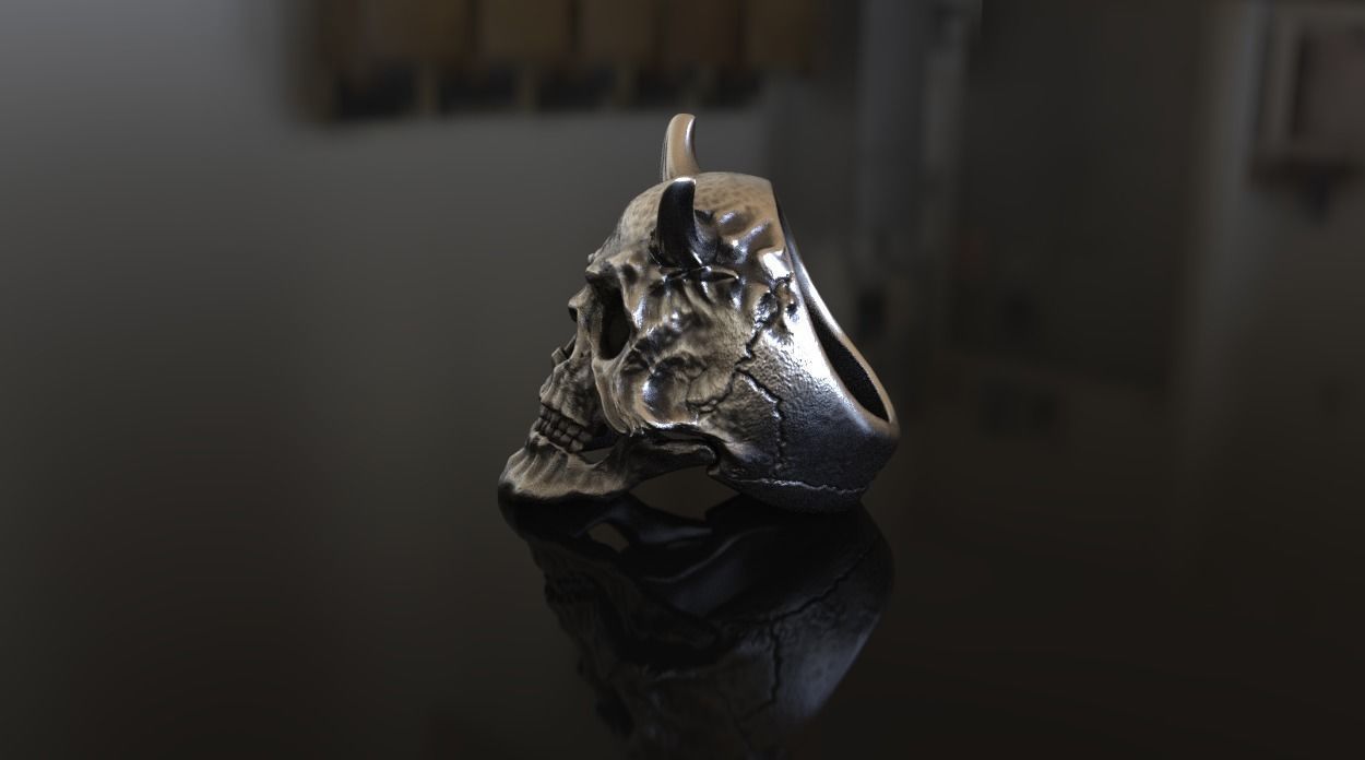 Demon the Horned Skull Ring Stl 3D Model Silver Casting 3D 3D model 3D ...