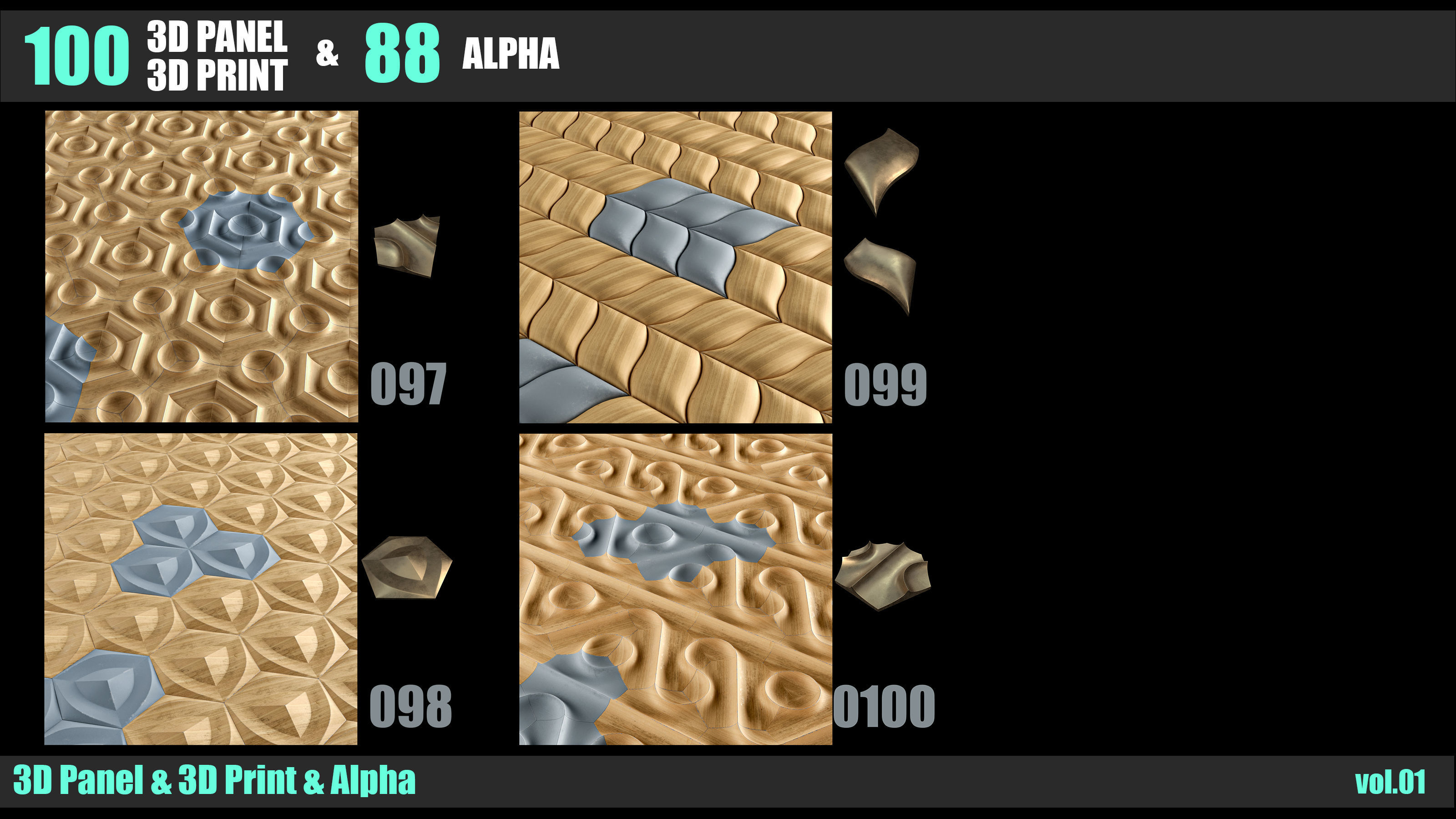 100 3D PANEL and 3D PRINT and 88 ALPHA VOL 01 3D model 3D printable | CGTrader