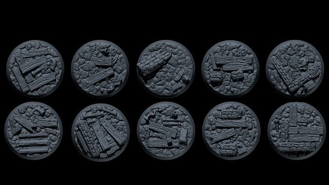 Rubble Ruins Miniature Bases 32mm 3D model 3D printable | CGTrader