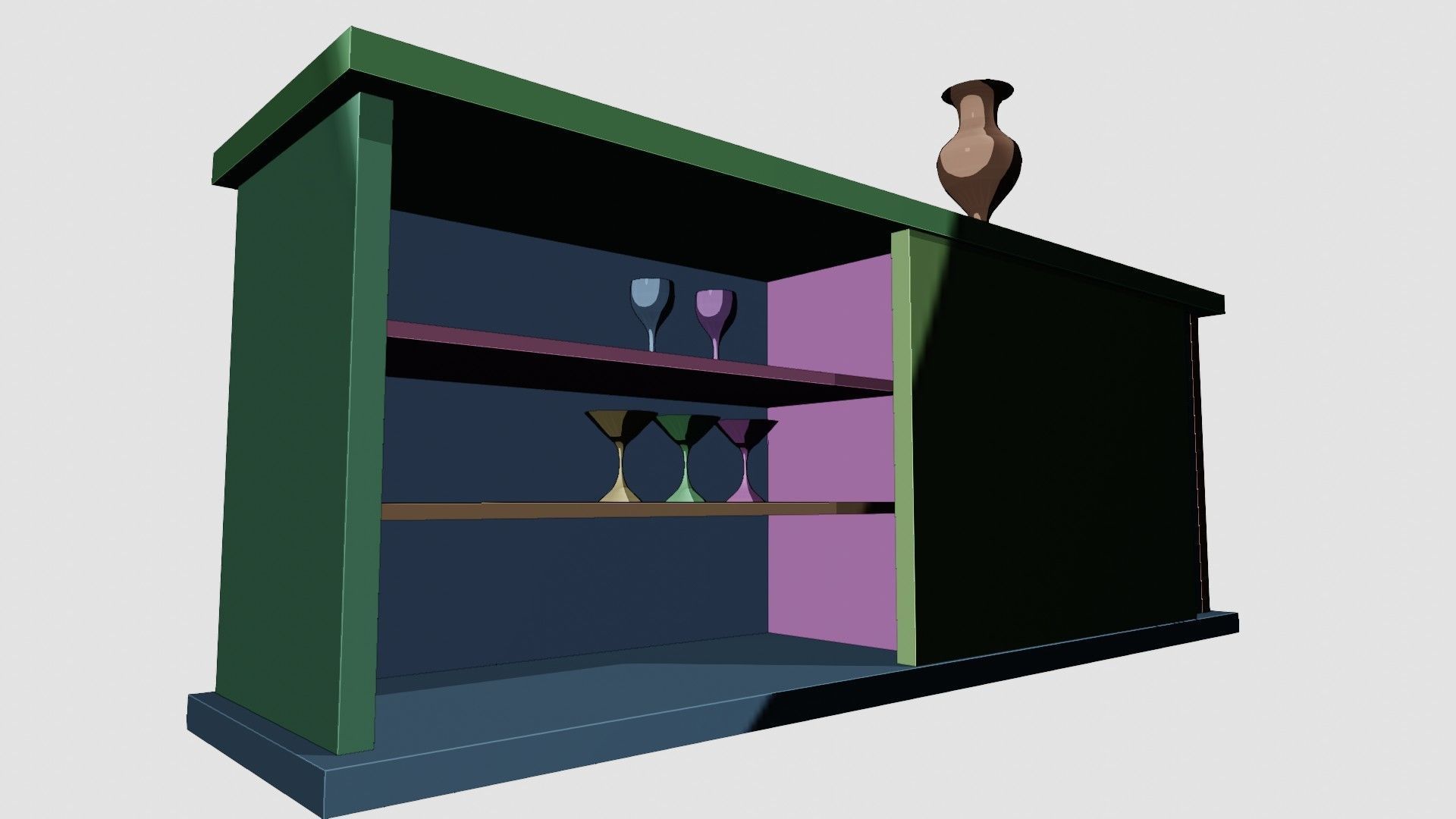 3D model Bar Cabinet Glass Bottle Vase animated furnitur VR / AR / low ...