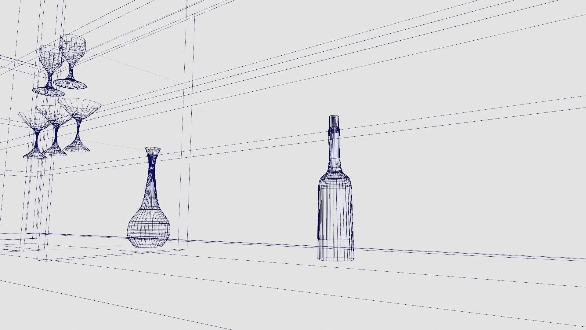 3D model Bar Cabinet Glass Bottle Vase animated furnitur VR / AR / low ...