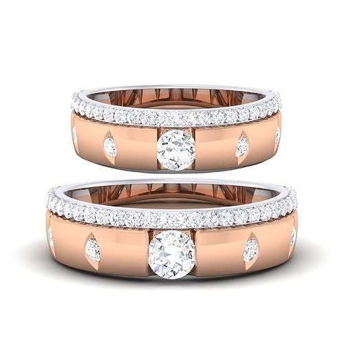 Solitaire Couple Band Rings 3D model 3D printable | CGTrader