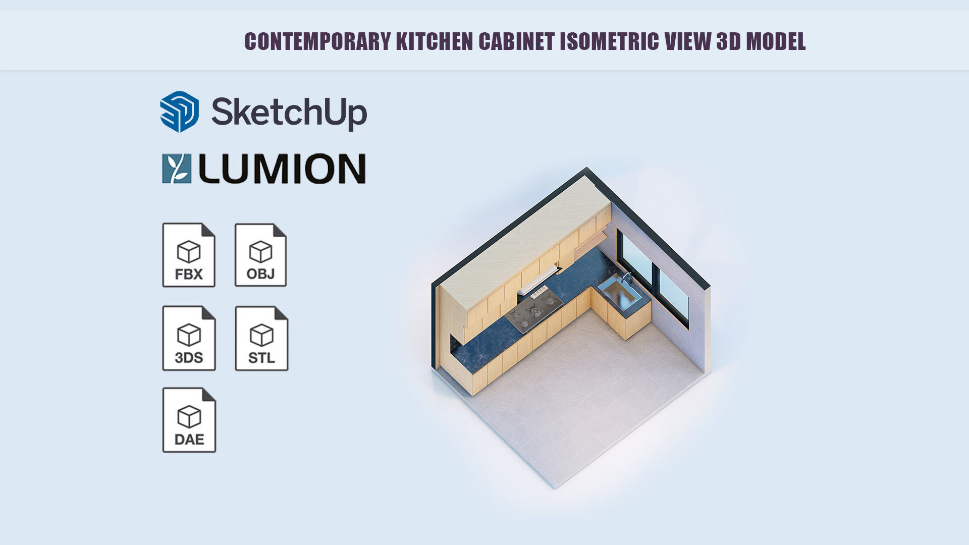 Contemporary Kitchen Cabinet isometric view 3D model | CGTrader