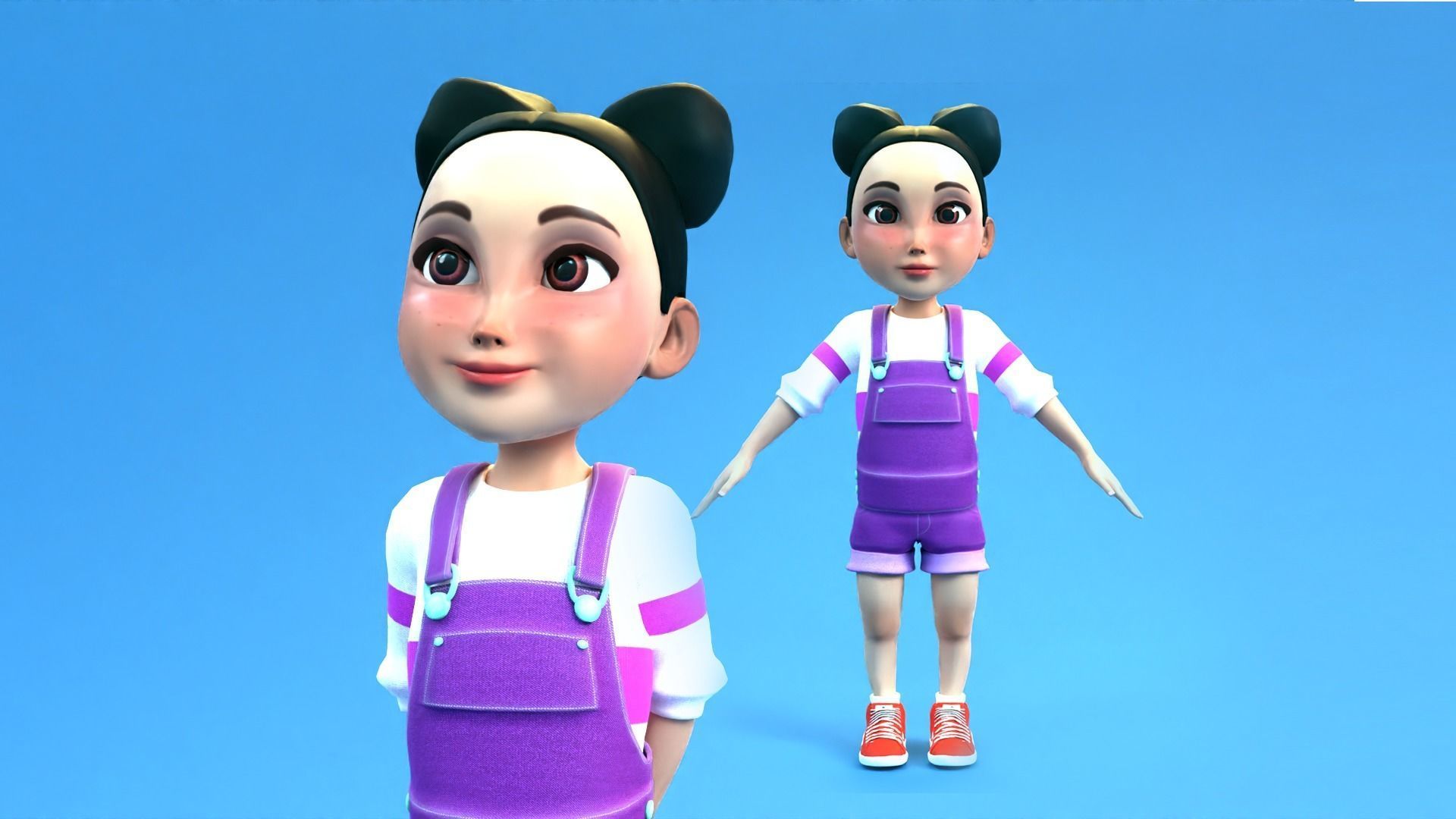 3d Model Cartoon Asian Girl Vr Ar Low Poly Cgtrader