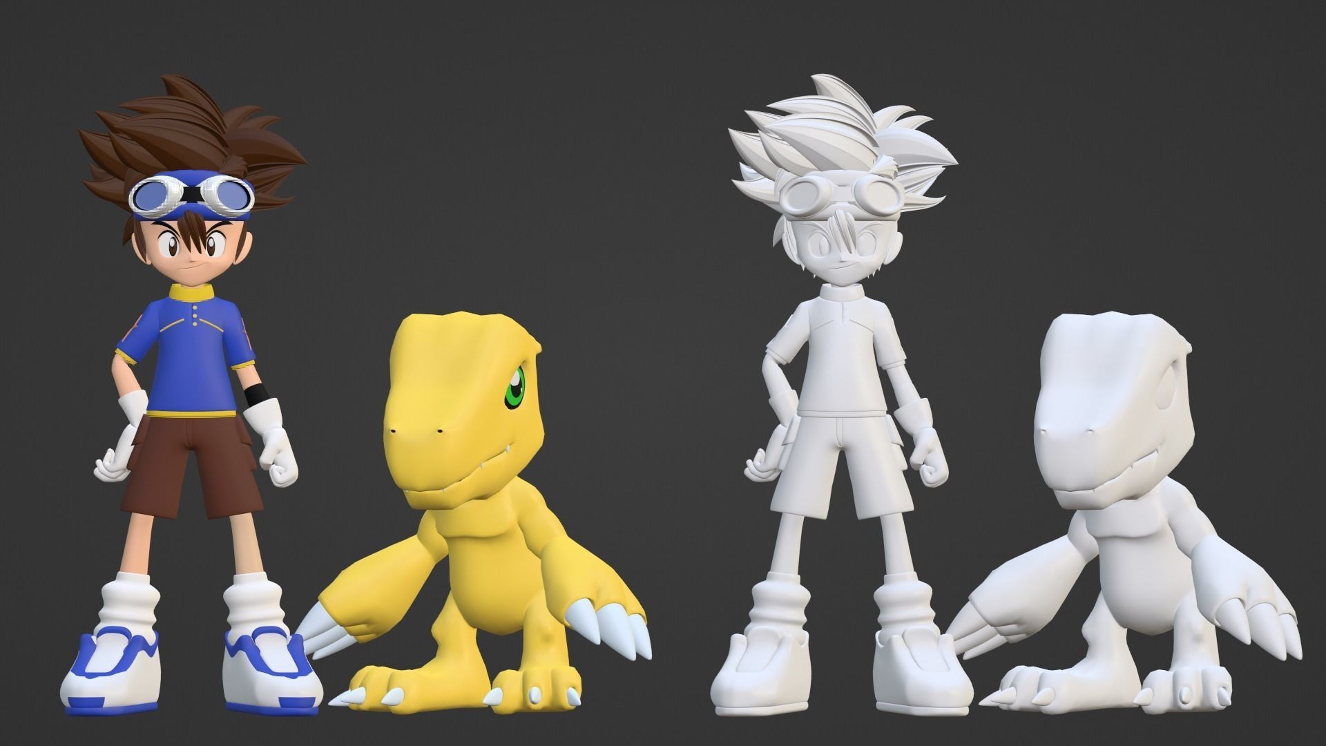 Taichi and Agumon - Digimon 3D model rigged | CGTrader