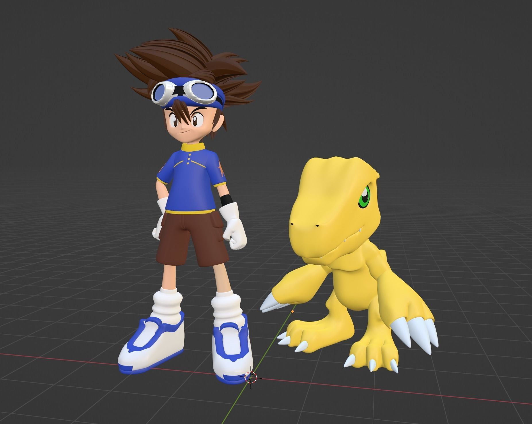 Taichi and Agumon - Digimon 3D model rigged | CGTrader