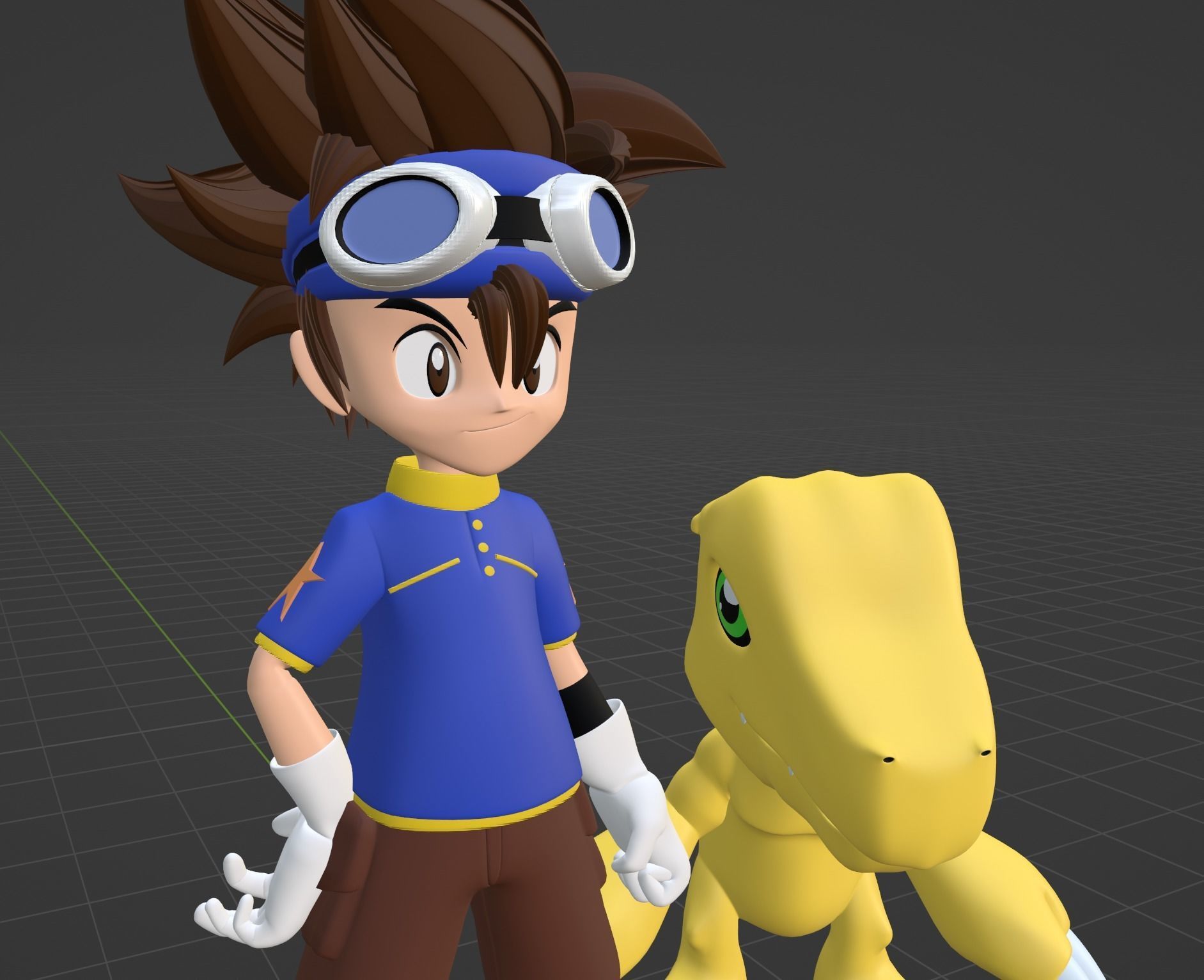 Taichi and Agumon - Digimon 3D model rigged | CGTrader