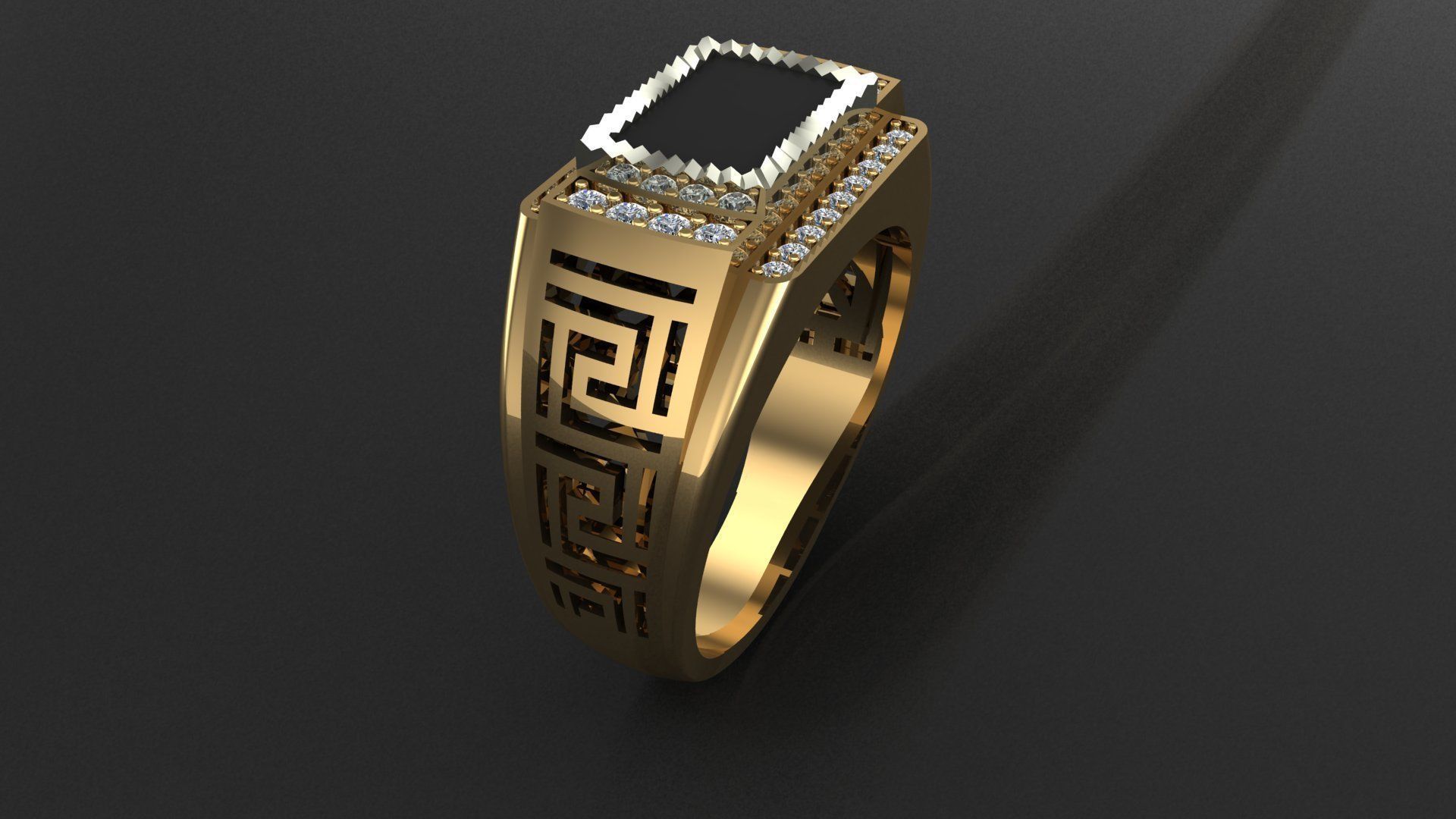 Men Ring With Enemal and Diamonds 3D model 3D printable | CGTrader