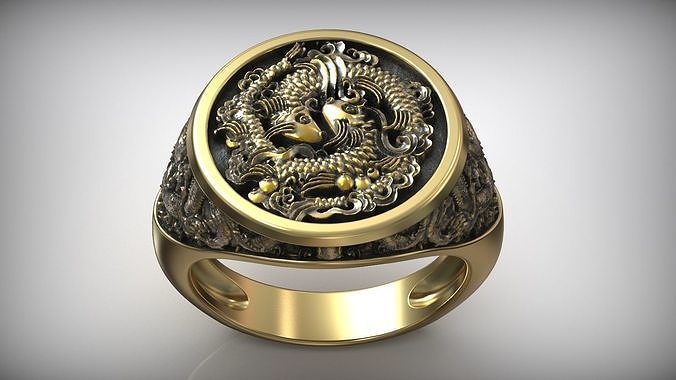 Chinese River Fish Traditional Pattern Man Ring 3D model 3D printable ...