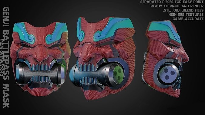 Overwatch 2 Genji BattlePass Mask for cosplay 3D model 3D printable ...