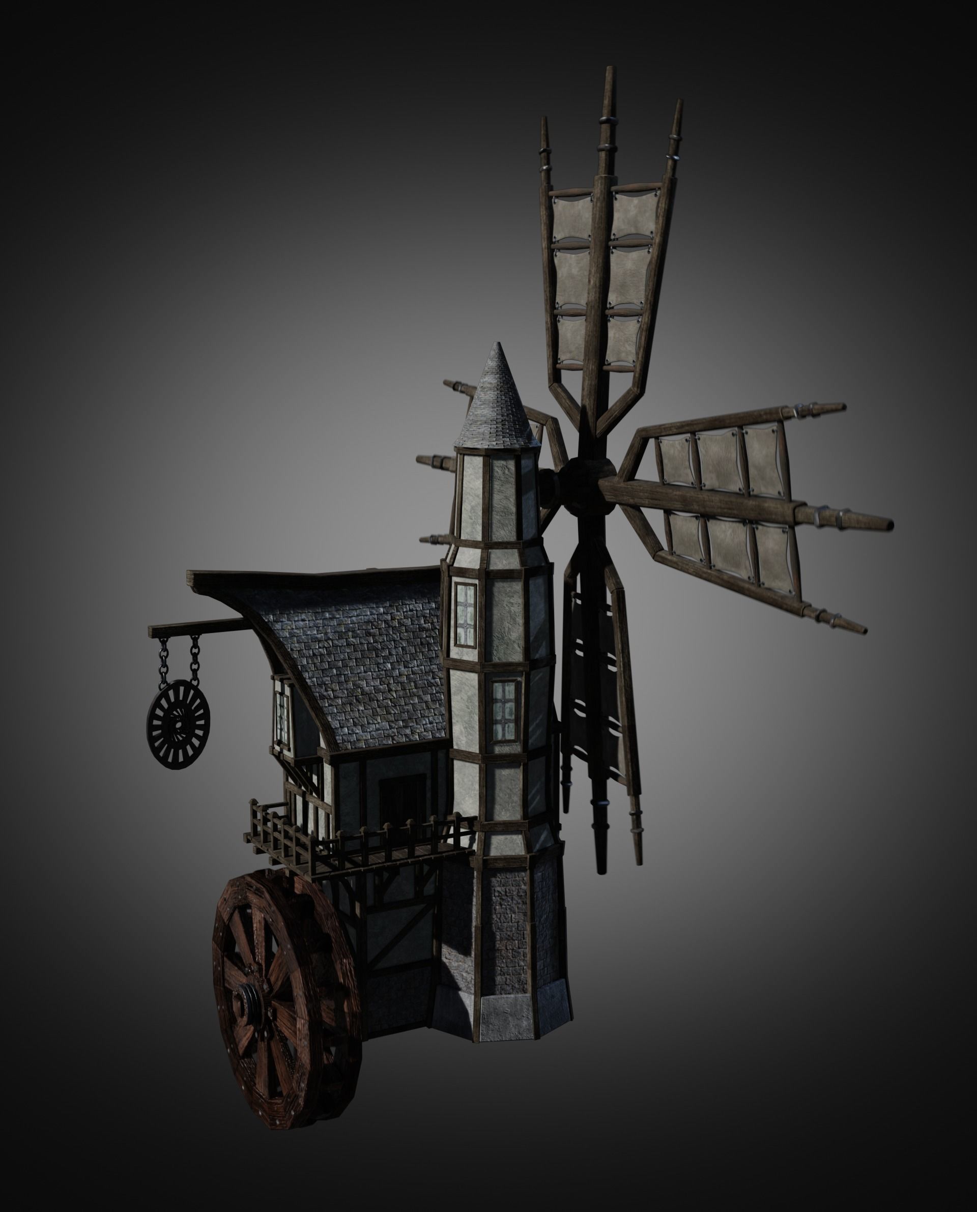 3D model Windmill and Water wheel Game Ready VR / AR / low-poly | CGTrader