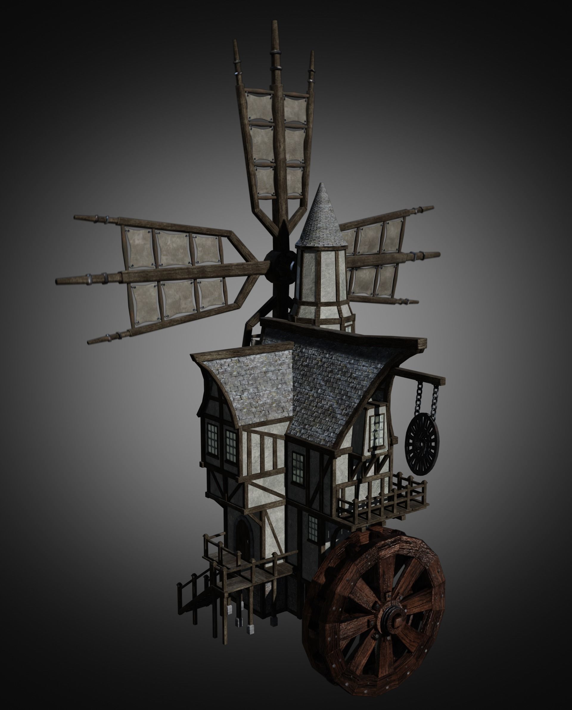 3D model Windmill and Water wheel Game Ready VR / AR / low-poly | CGTrader
