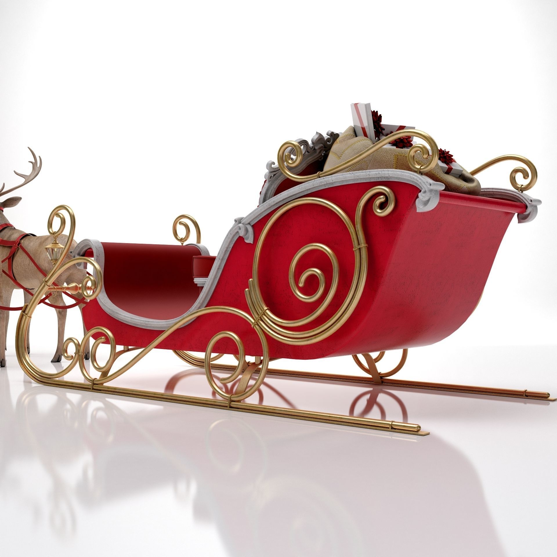 Santa Claus sleigh with reindeer 3D model | CGTrader