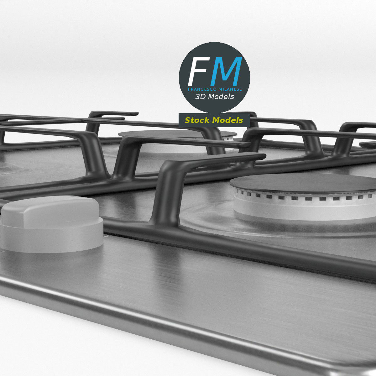 4 burners gas hob 3D model | CGTrader