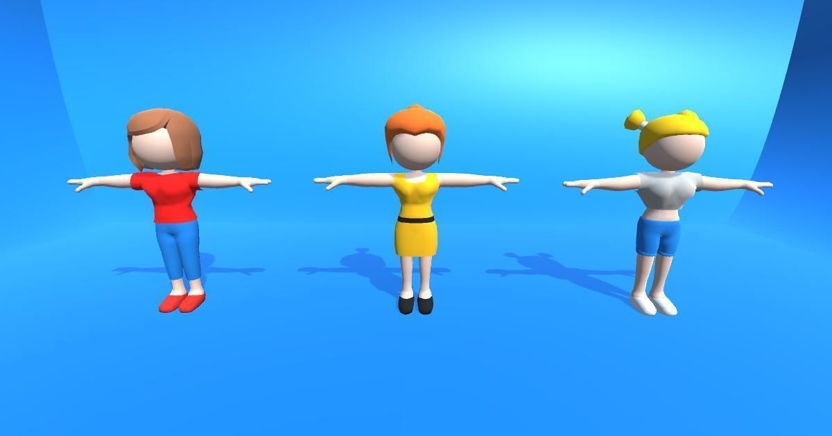 3D model Hypercasual Stickman Characters Boys and Girls VR / AR / low ...