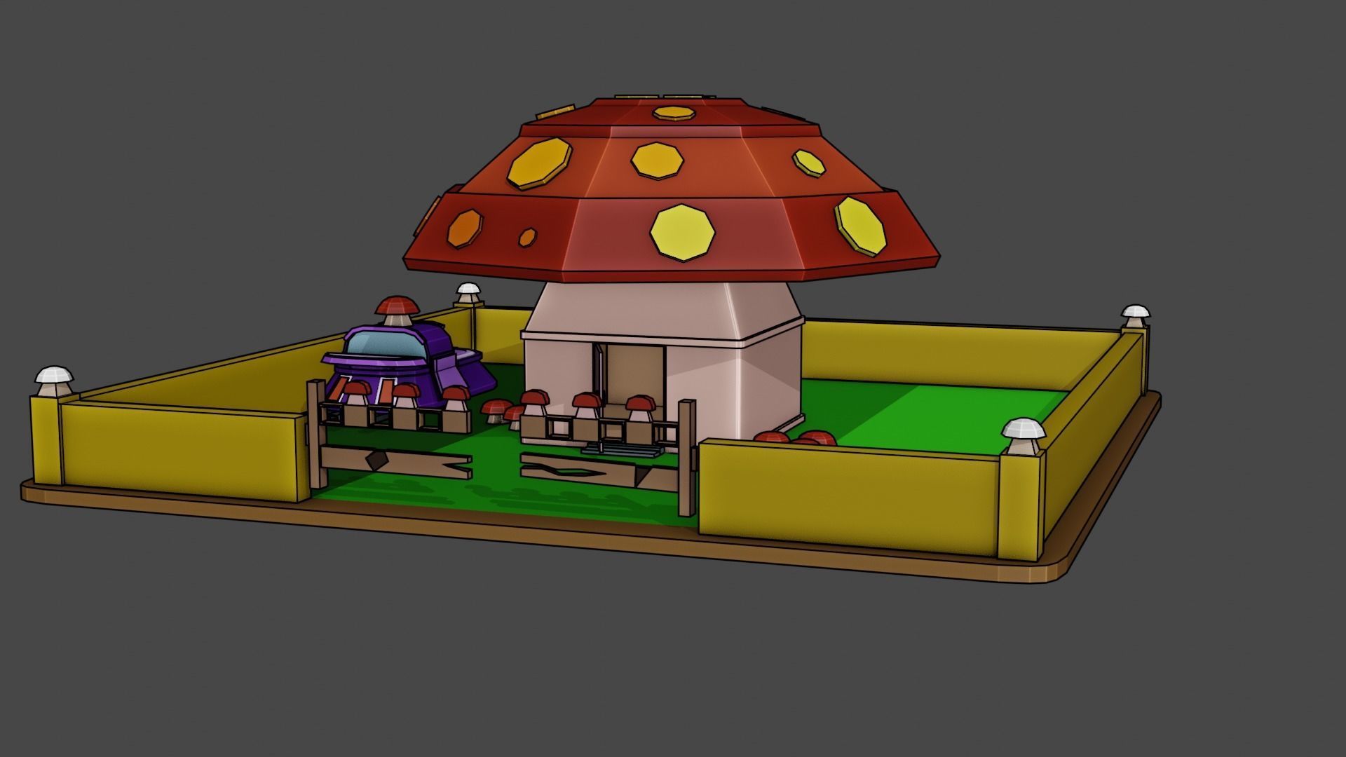 Cube mushroom future house with floating car free VR / AR / low-poly 3D ...