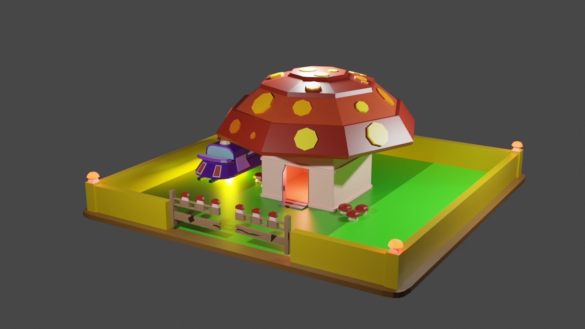 Cube mushroom future house with floating car free VR / AR / low-poly 3D ...