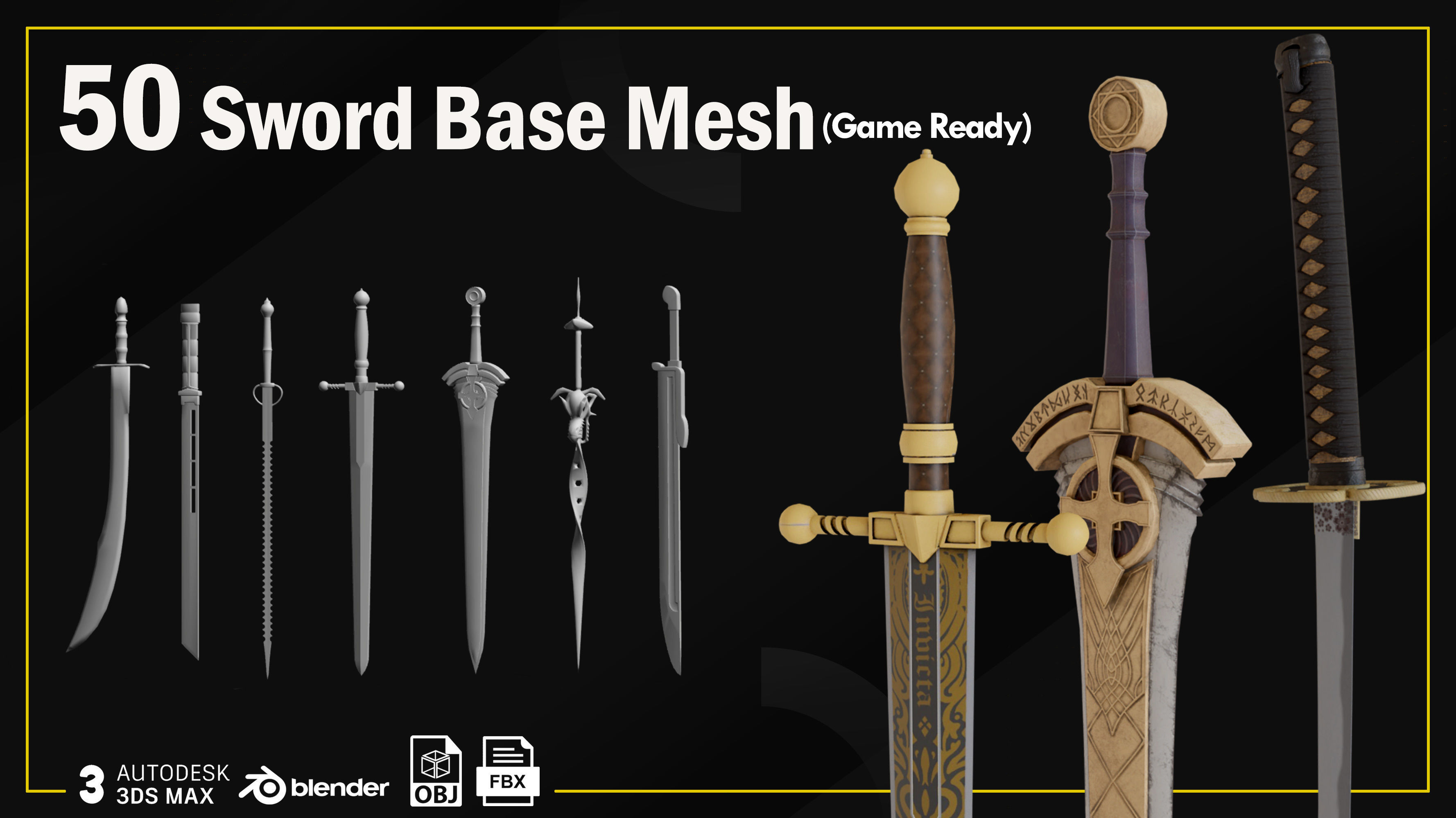 3D model 50 Sword Base Mesh game ready VR / AR / low-poly | CGTrader