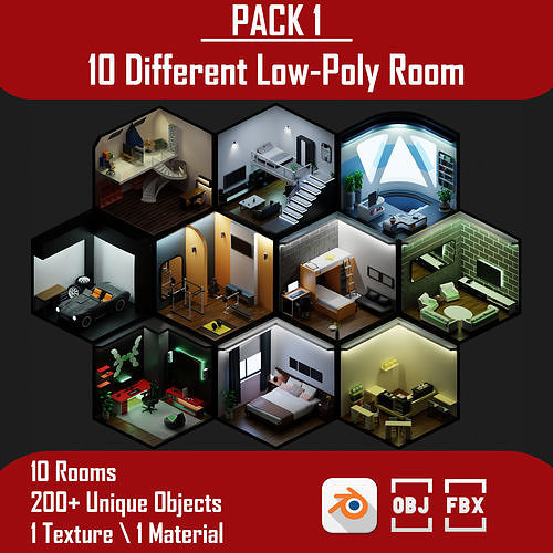 3D model Interiors Pack-1 Low-poly 3D model VR / AR / low-poly | CGTrader