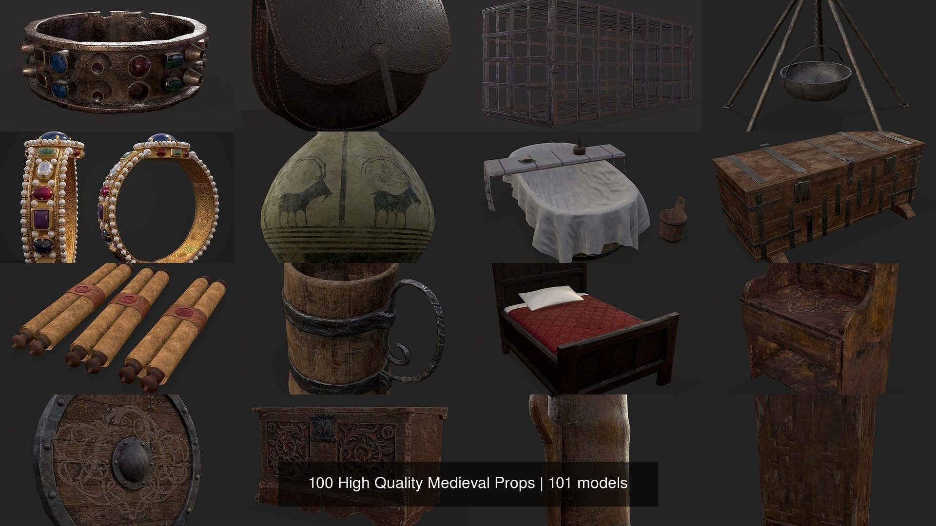 3D Model Collection 100 High Quality Medieval Props VR / AR / low-poly ...