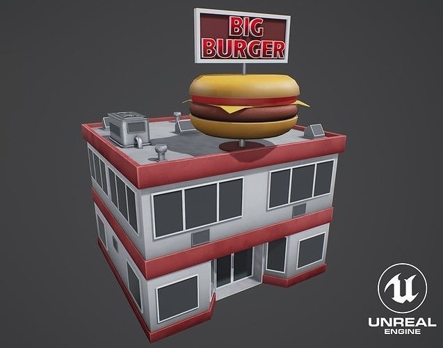 3D model Stylized Big Burger Building VR / AR / low-poly | CGTrader