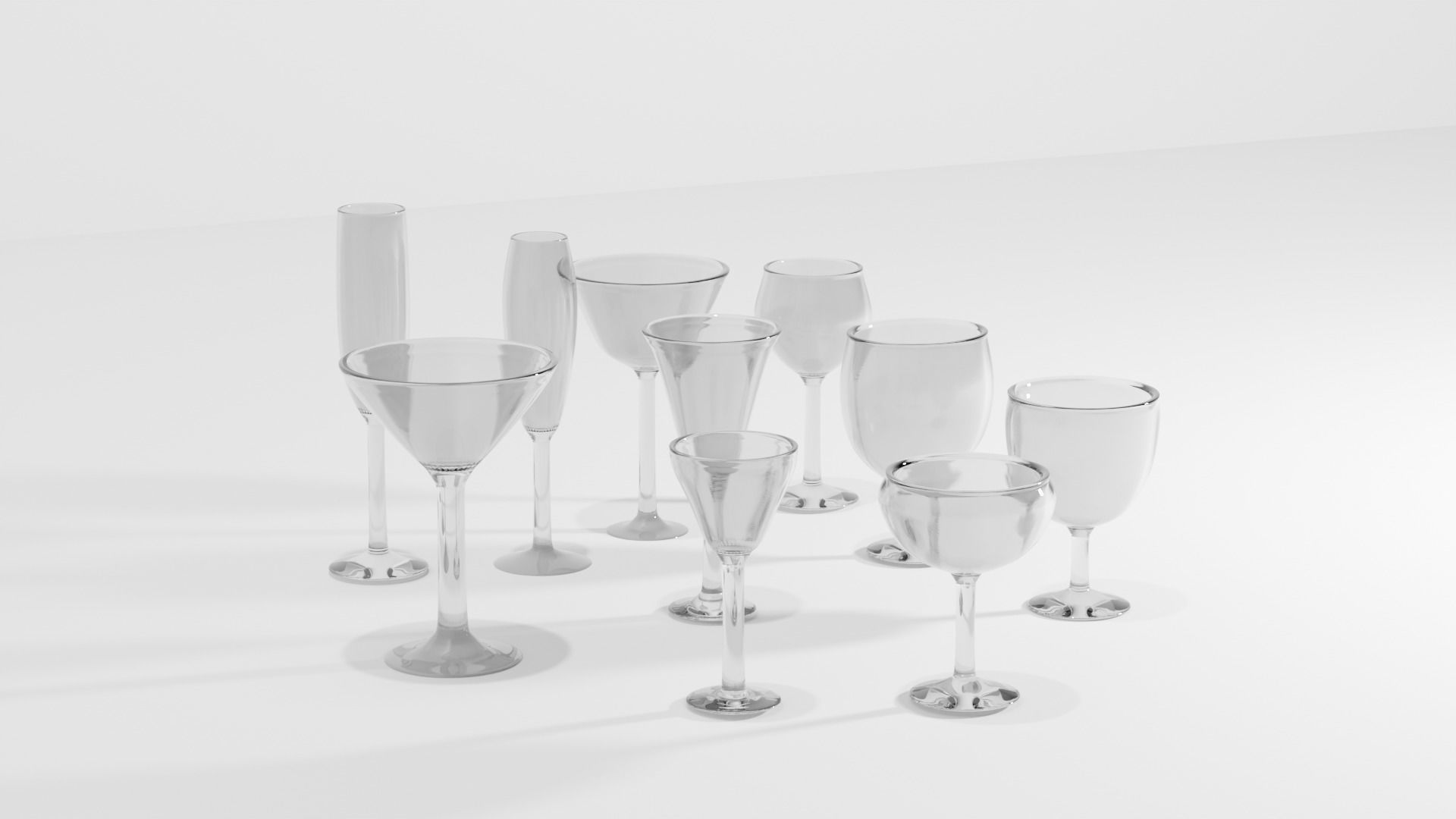 Stemmed Glassware 3D Models - Set Of Ten 3D model | CGTrader