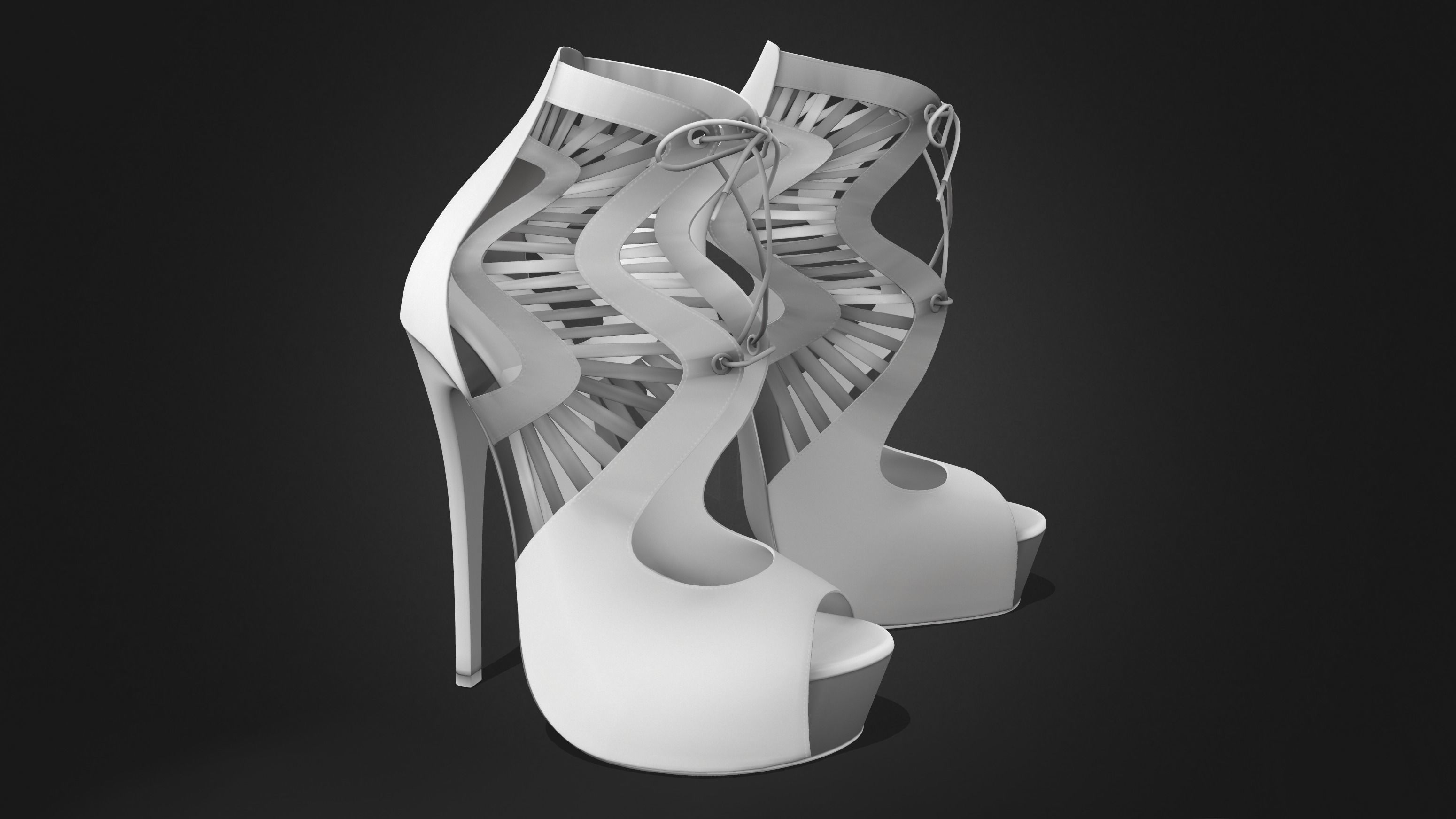 3D model Camel Hollow Peep Toe Lace-Up High Heel Sandals VR / AR / low ...