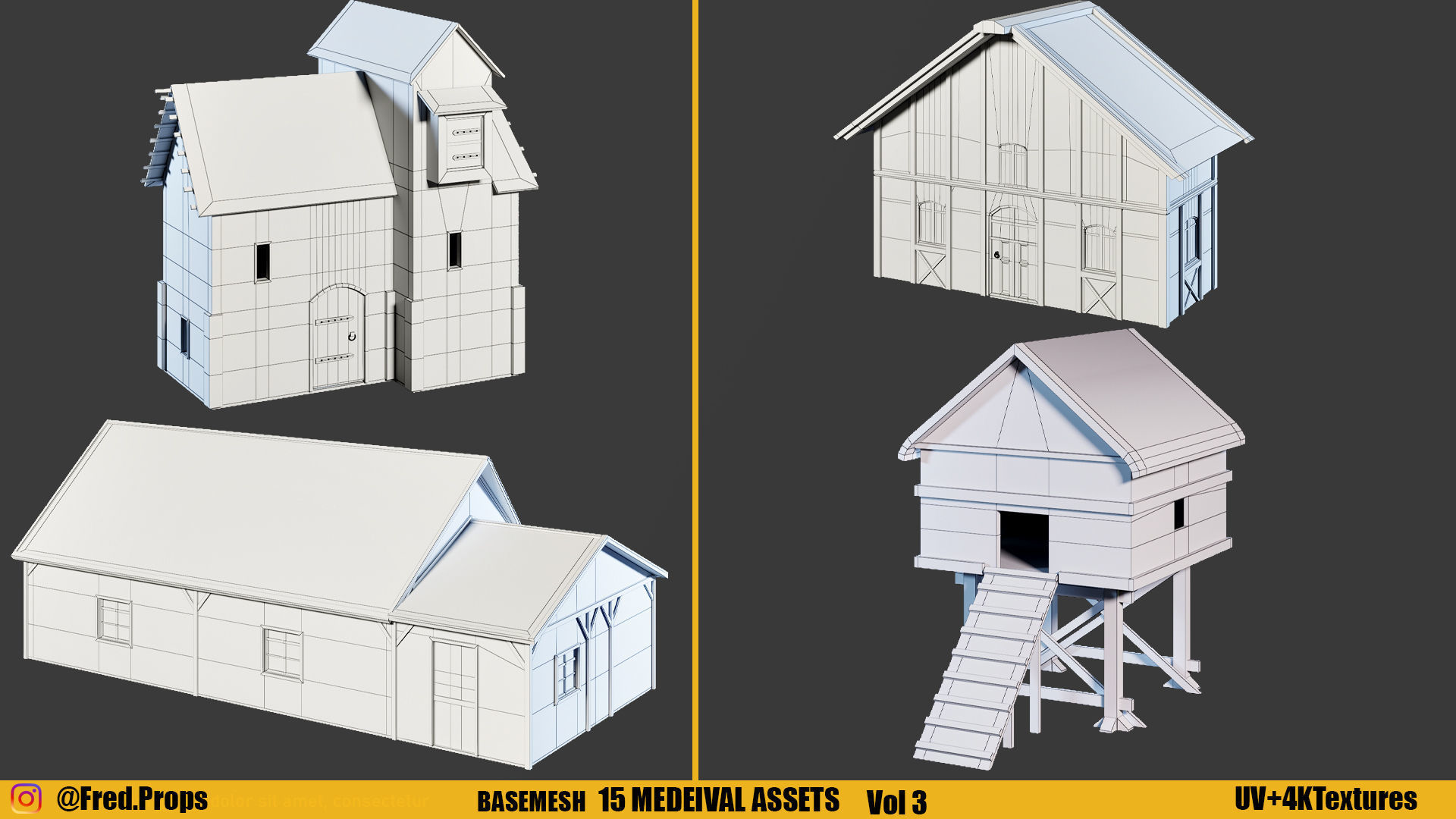 3D model KITBASH -MEDIEVAL ASSETS -Textures vol 3 VR / AR / low-poly ...