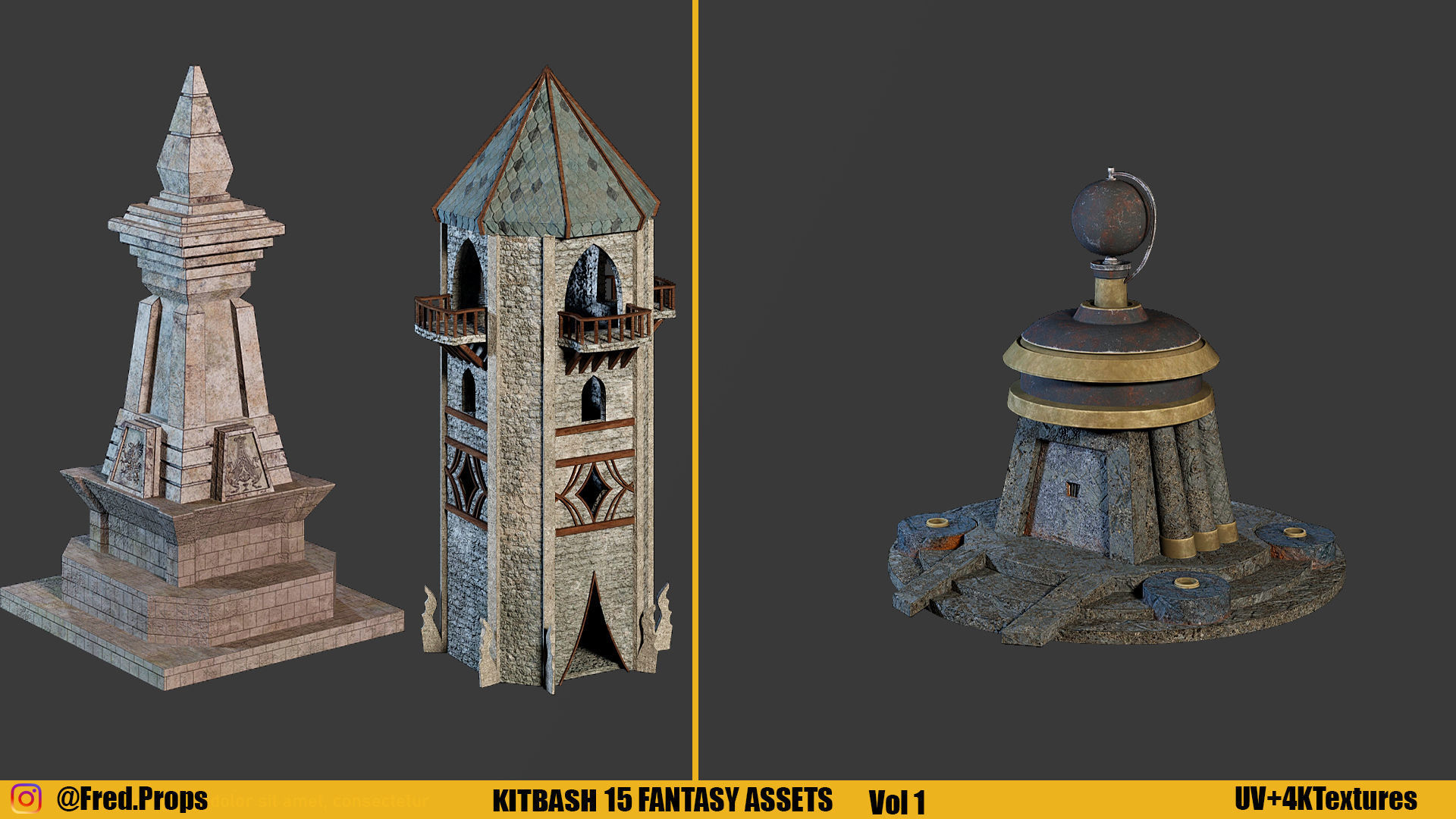 3D model KITBASH-FANTASY ASSETS Vol 1 VR / AR / low-poly | CGTrader