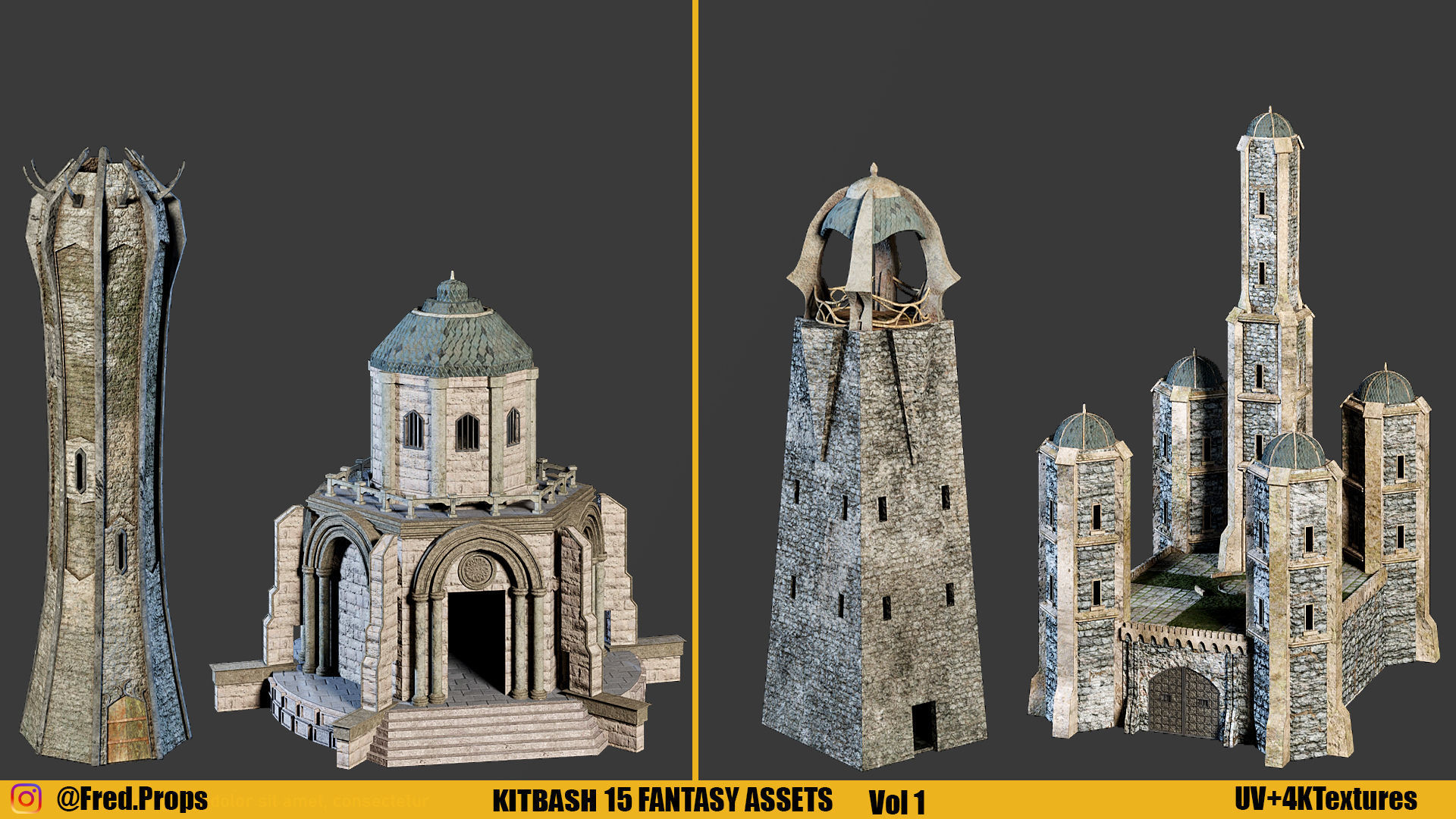 3D model KITBASH-FANTASY ASSETS Vol 1 VR / AR / low-poly | CGTrader