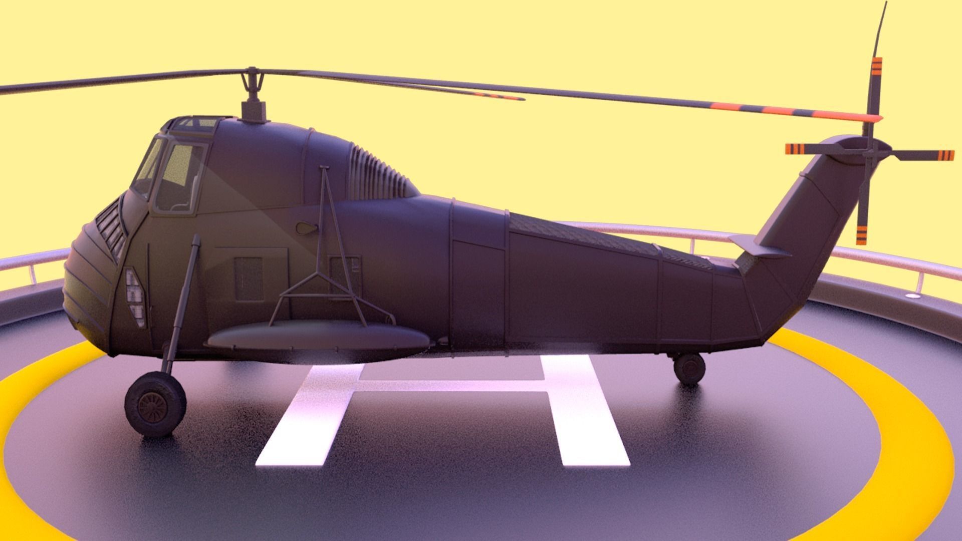 3D model Helicopter hovering on circular platform VR / AR / low-poly ...