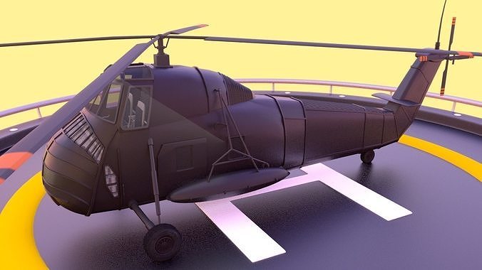 3D model Helicopter hovering on circular platform VR / AR / low-poly ...