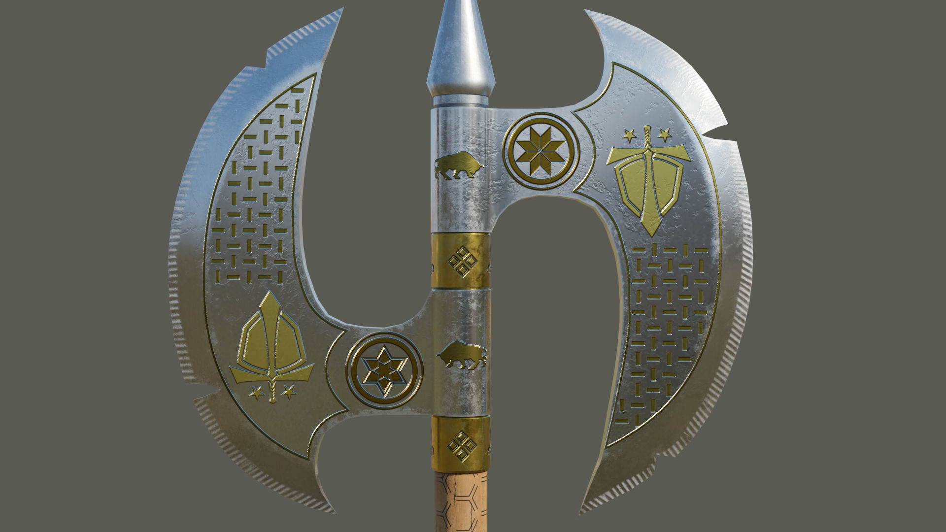 3D model Battle Axe Gold Weapon All PBR Unity UE Textures Included VR ...